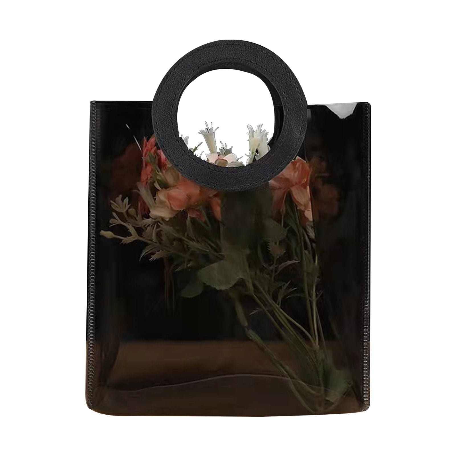 PVC Transparent Gift Bag with Handles Black Clear Tote PP Frosted ...