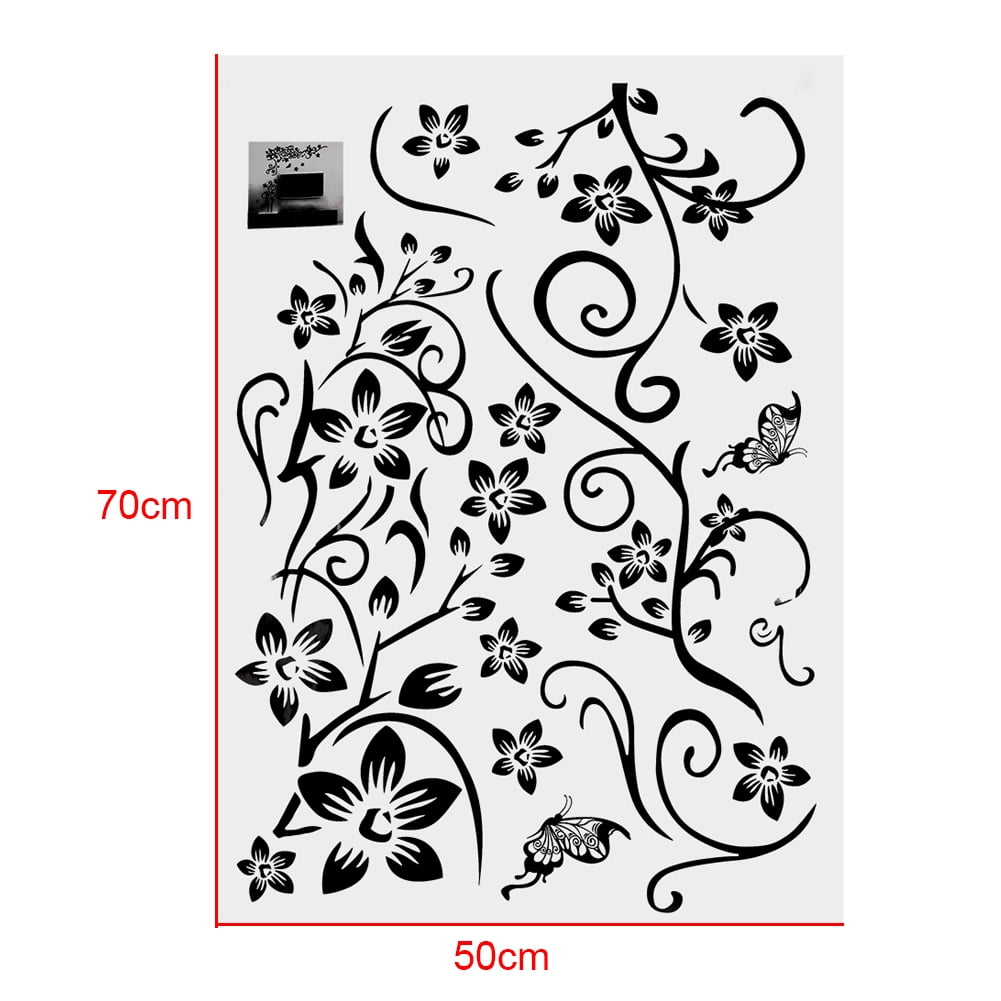 PVC Wall Sticker Black Flower Vine Vinyl Art Decal Living Room Bedroom ...
