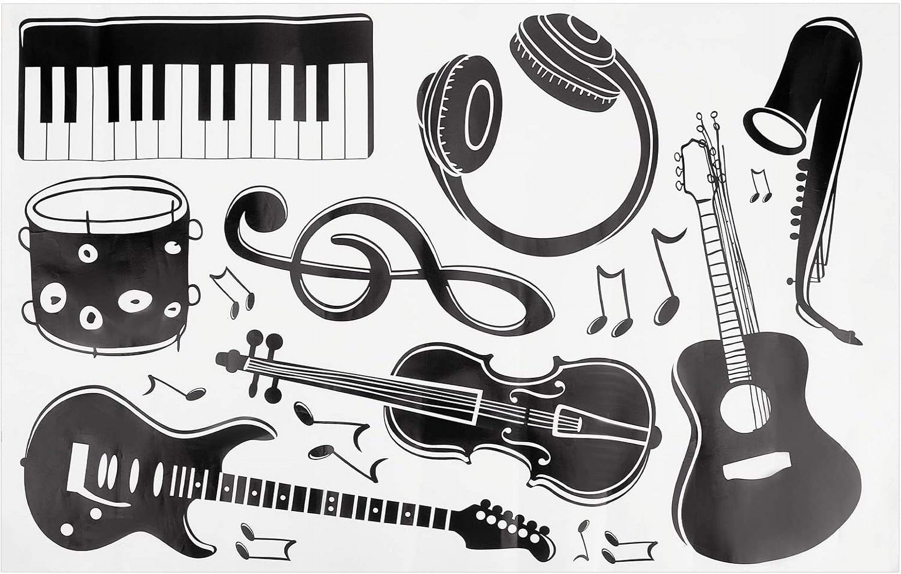 PVC Wall Sticker Music Notes Wall Decals Black Musical Instruments Wall ...