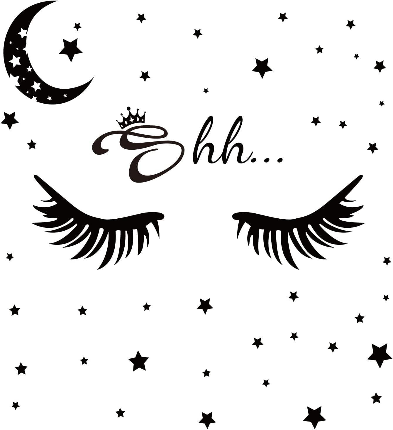 PVC Wall Stickers Eyelashes Stars Moon Pattern Shh... Vinyl Lettering ...