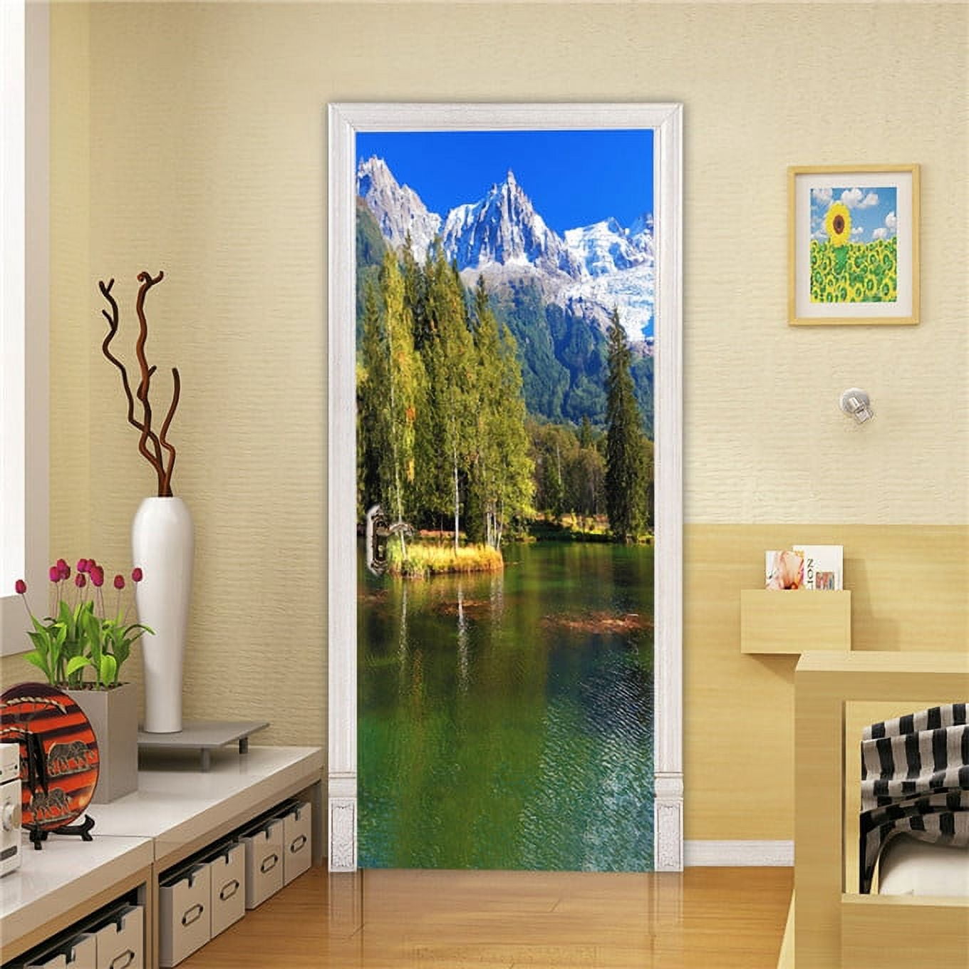 PVC Wallpaper 3D Door Sticker Natural Scenery Poster Kitchen Bedroom ...