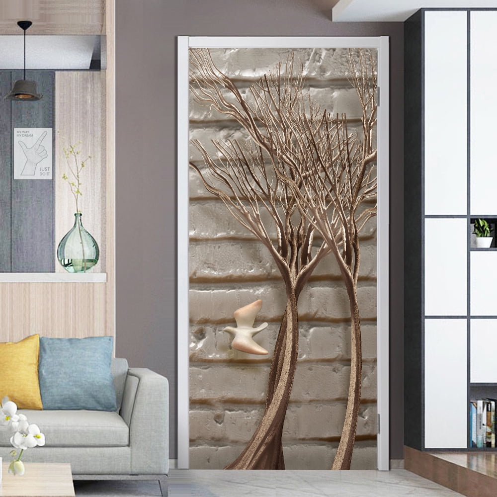 PVC Waterproof Door Sticker 3D Adhesive Wallpaper For Bedroom Living ...