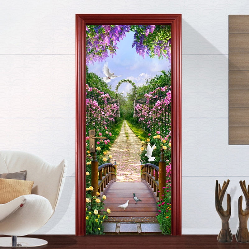 PVC Waterproof Self-adhesive Door Stickers Space Wallpaper Home Decor ...