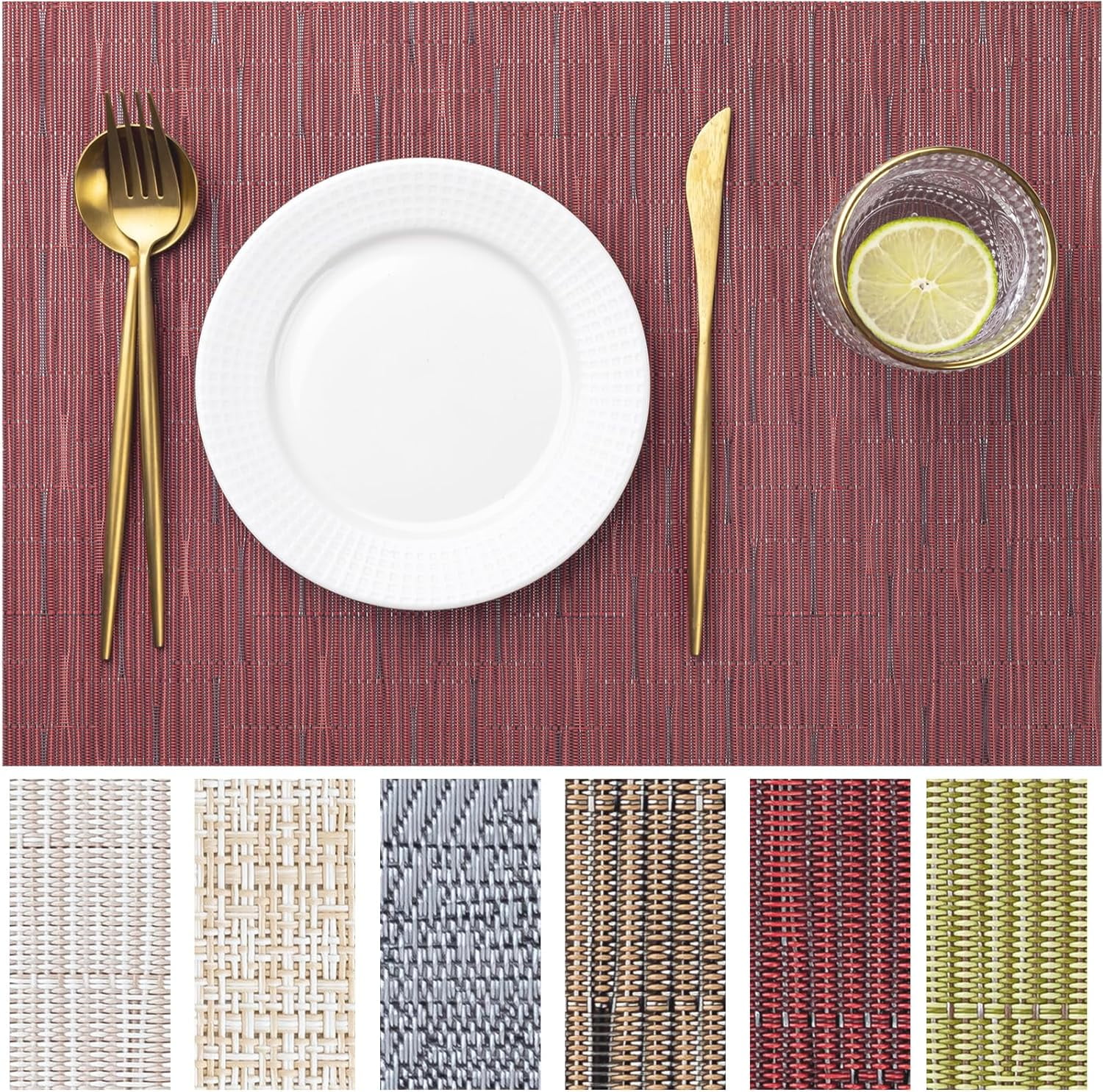 PVC Woven Placemats 12 PCS Wipeable Indoor/Outdoor Table Mats Washable ...