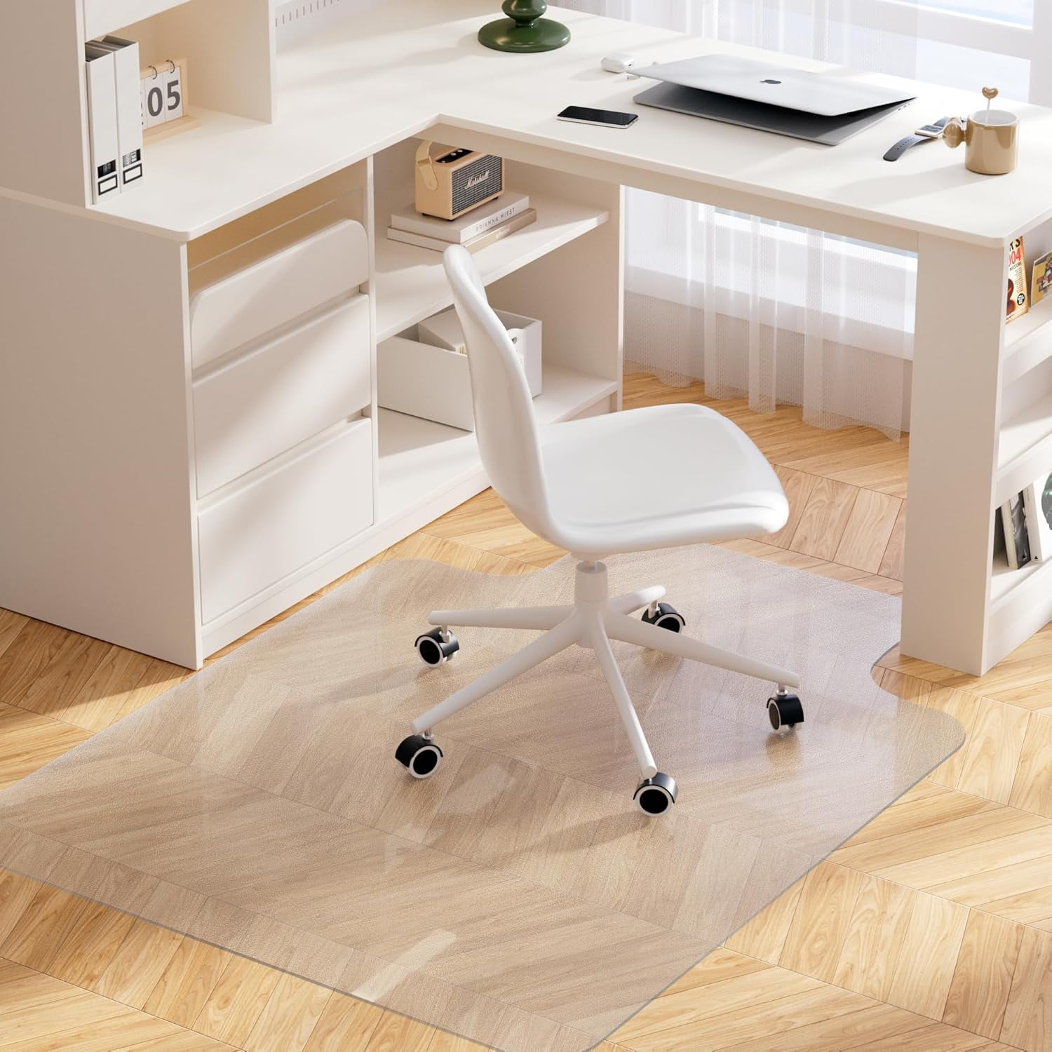 Mudeela Rolling Office Chair Mat for Hardwood Floor 53"x45" Anti-Slip ...