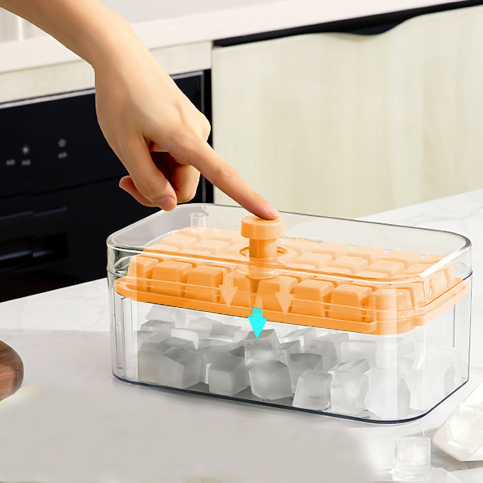 PVCS Kitchen Utensils Ice Trays, Ice Cubes Tray With Lid And Bin,32 Pcs ...