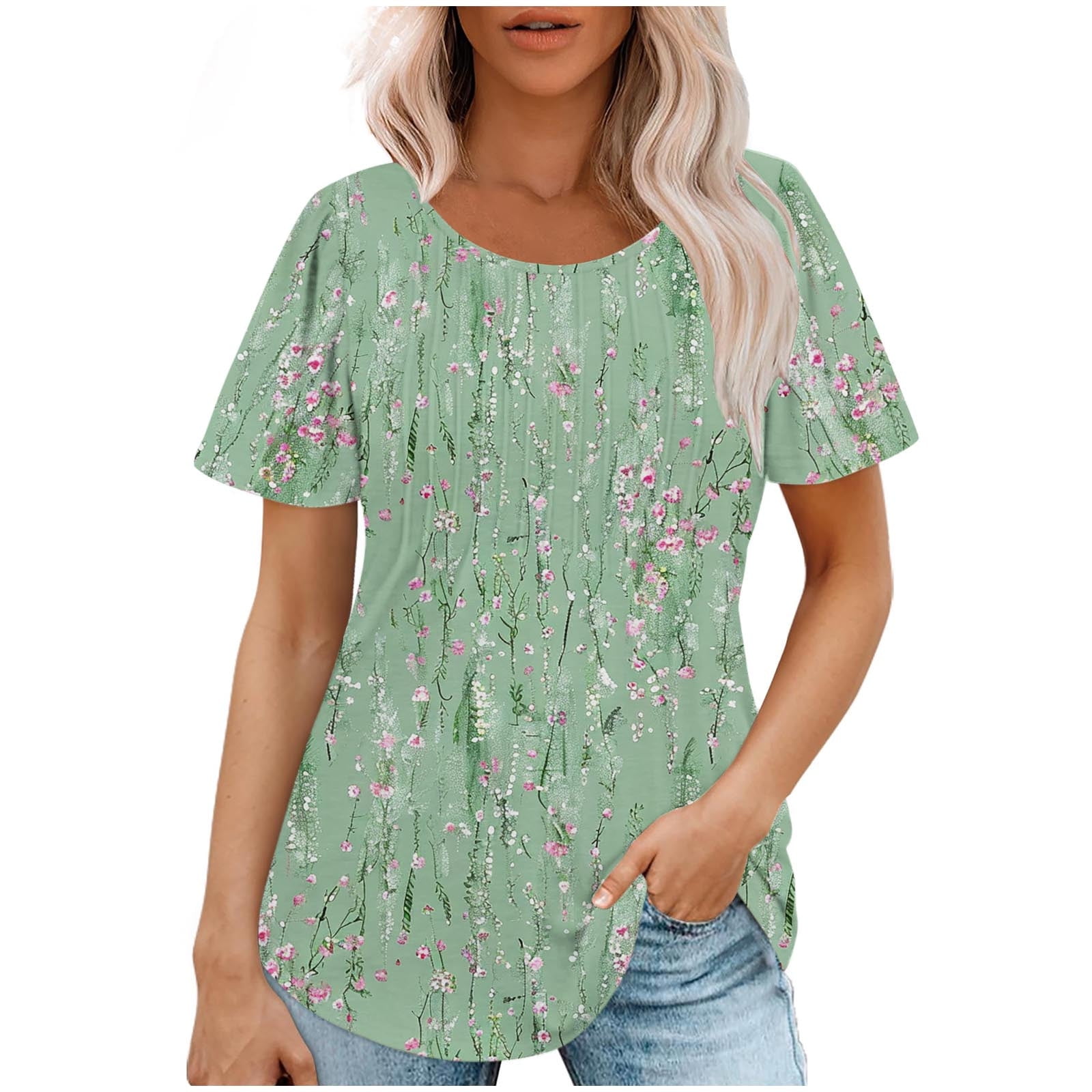 PVCS Womens Tops Fashionable Women's Casual Short Sleeved Loose Round ...