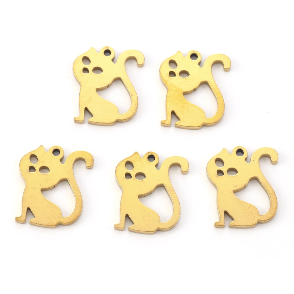 PVD Vacuum Plating 304 Stainless Steel Charms Laser Cut Cat Shape Real ...