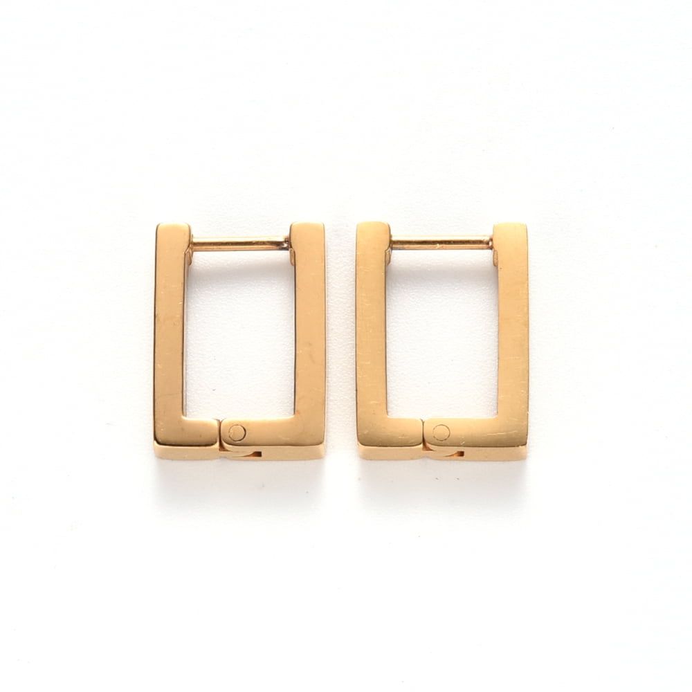 PVD Vacuum Plating 304 Stainless Steel Huggie Hoop Earrings Rectangle Real 18K Gold Plated 15x12 ...