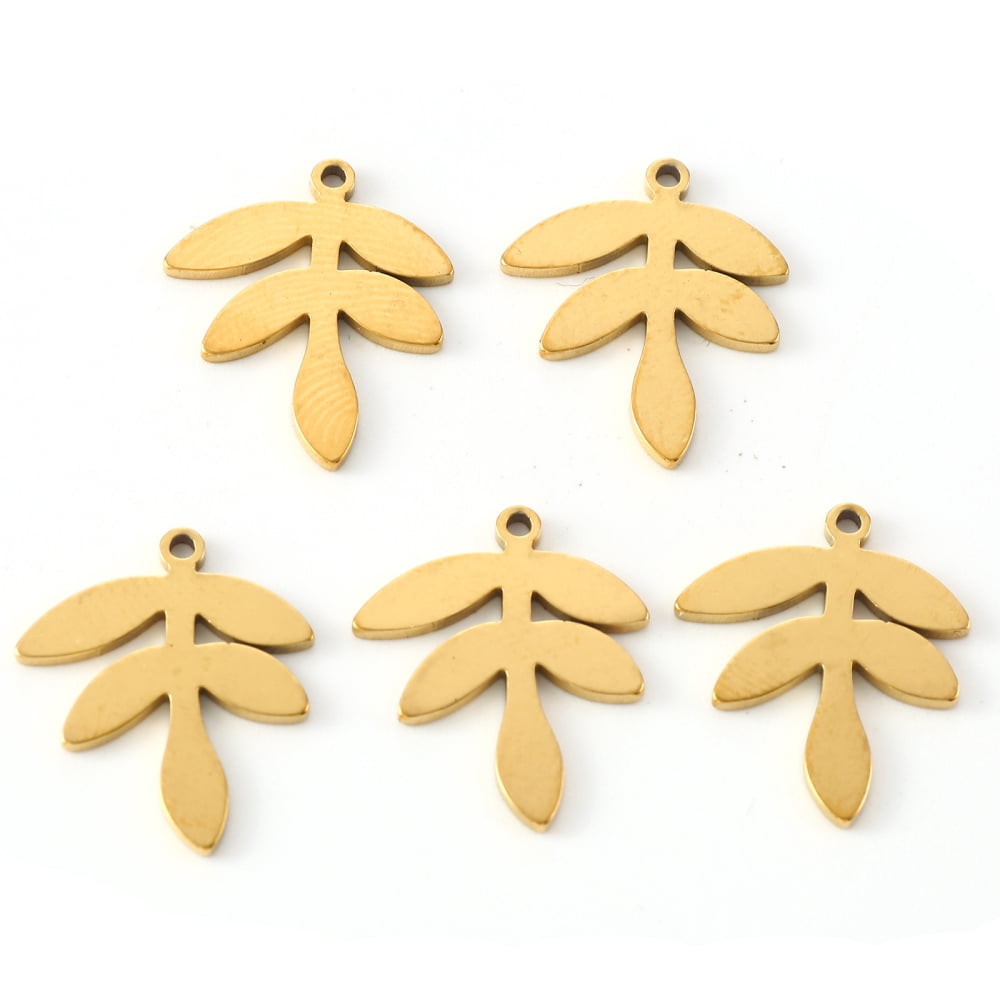 PVD Vacuum Plating 304 Stainless Steel Pendants Laser Cut Leaf Real 18K ...