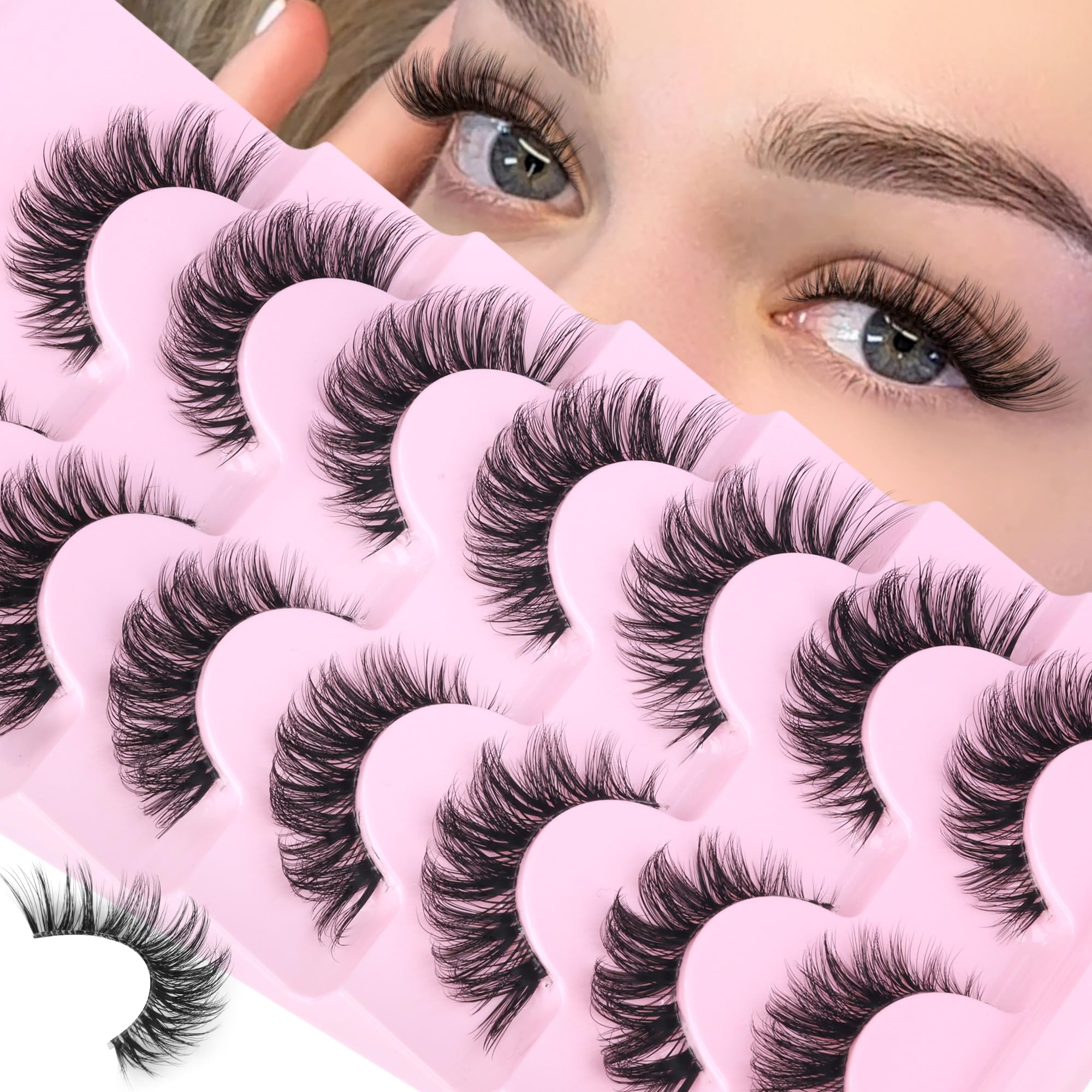 PVDKIW Wispy Lashes False IFF17 Eyelashes Clear Band Cat Eye Lashes ...
