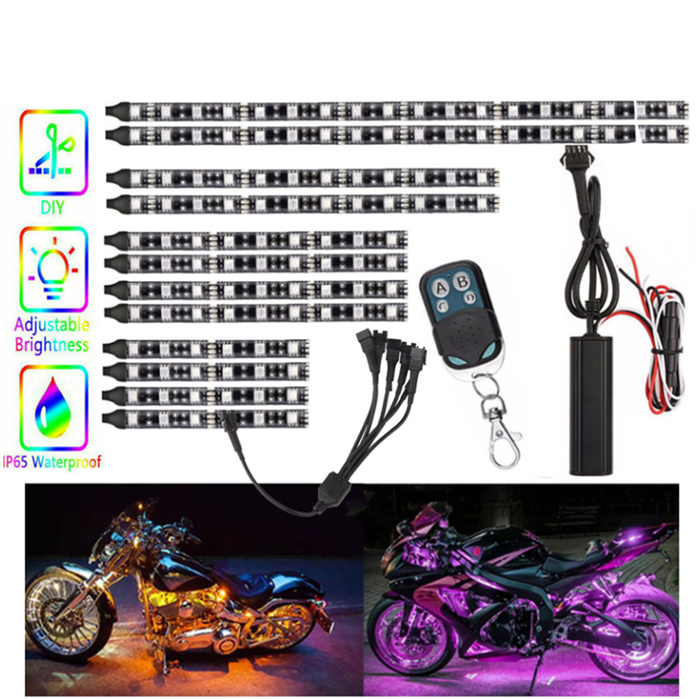 PVUEL 12pcs Motorcycle RGB LED Strip Lights, Multi-Color Neon Lights ...