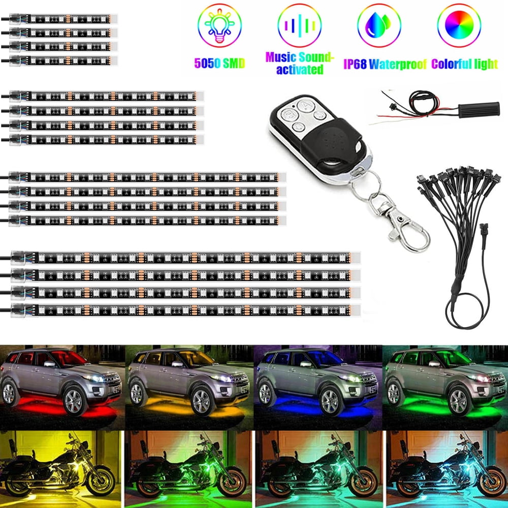 PVUEL 12pcs RGB Car LED Strip Lights, Multi-Color Neon Lights IP68 ...