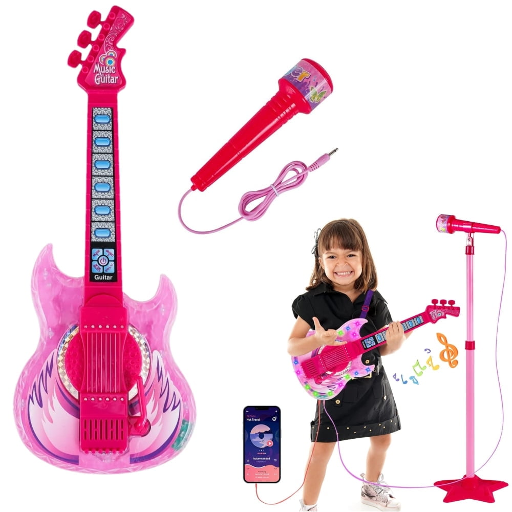 PVUEL 19in Kids Flash Guitar, Pretend Play Musical Instrument Toy Gift ...