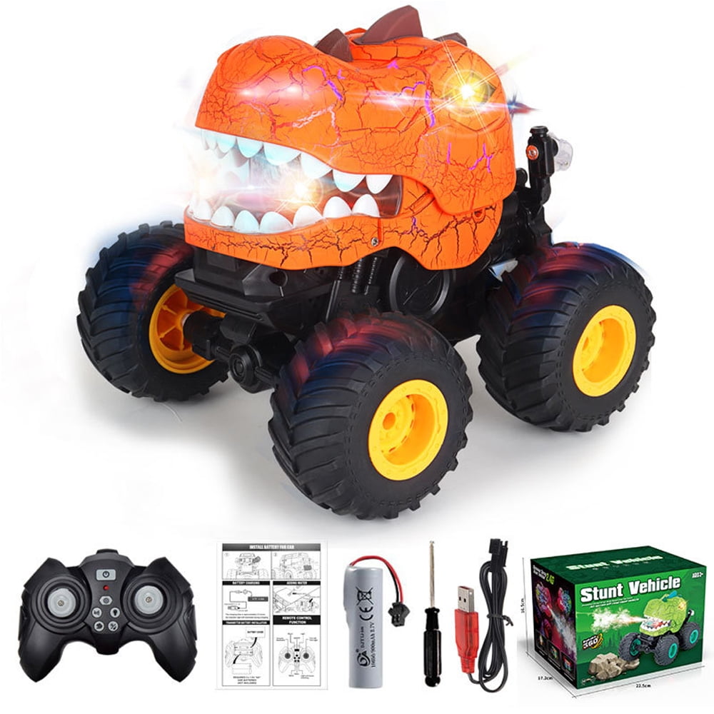 PVUEL Dinosaur Remote Control Car 360° Rotating RC Stunt Car Monster Truck Toys with Spray ...