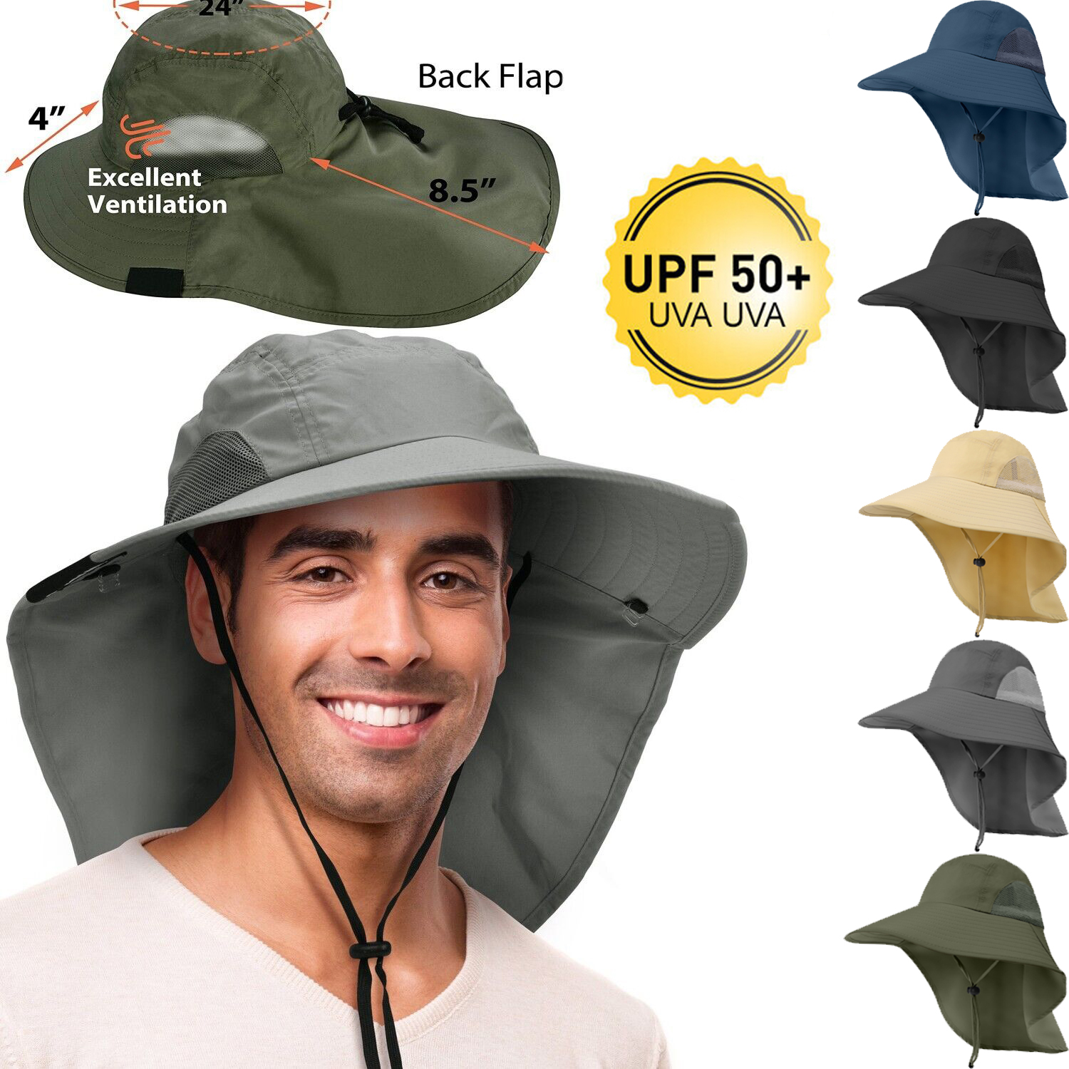 PVUEL Unisex Bucket Boonie Sun Hat Neck Cover Flap Wide Brim Fishing ...
