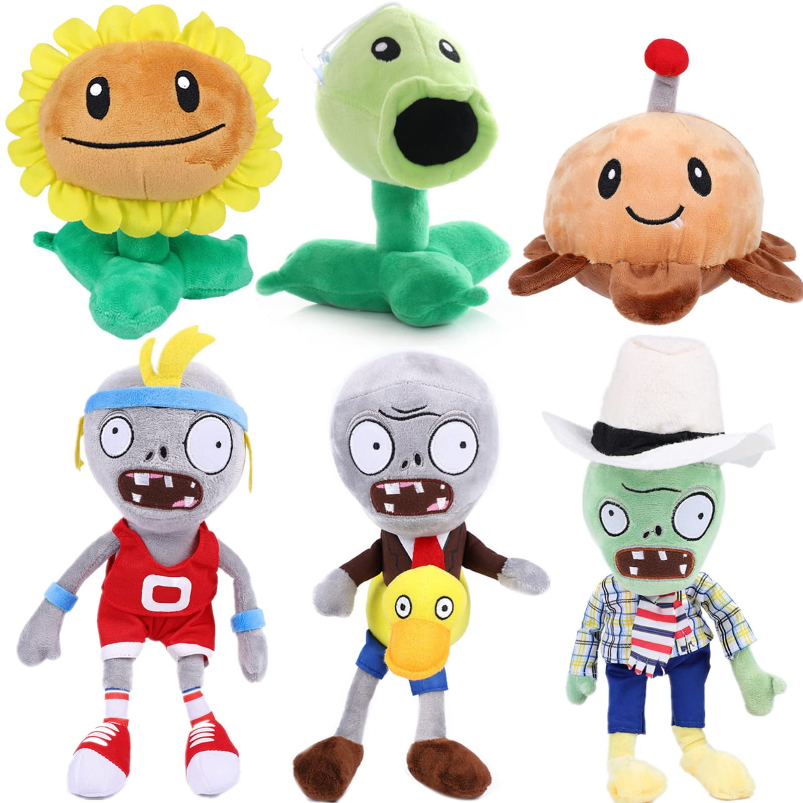 PVZ 6-PC Plush Set - Potato Mine, Sport Zombie & Mixed Plant-Zombie ...