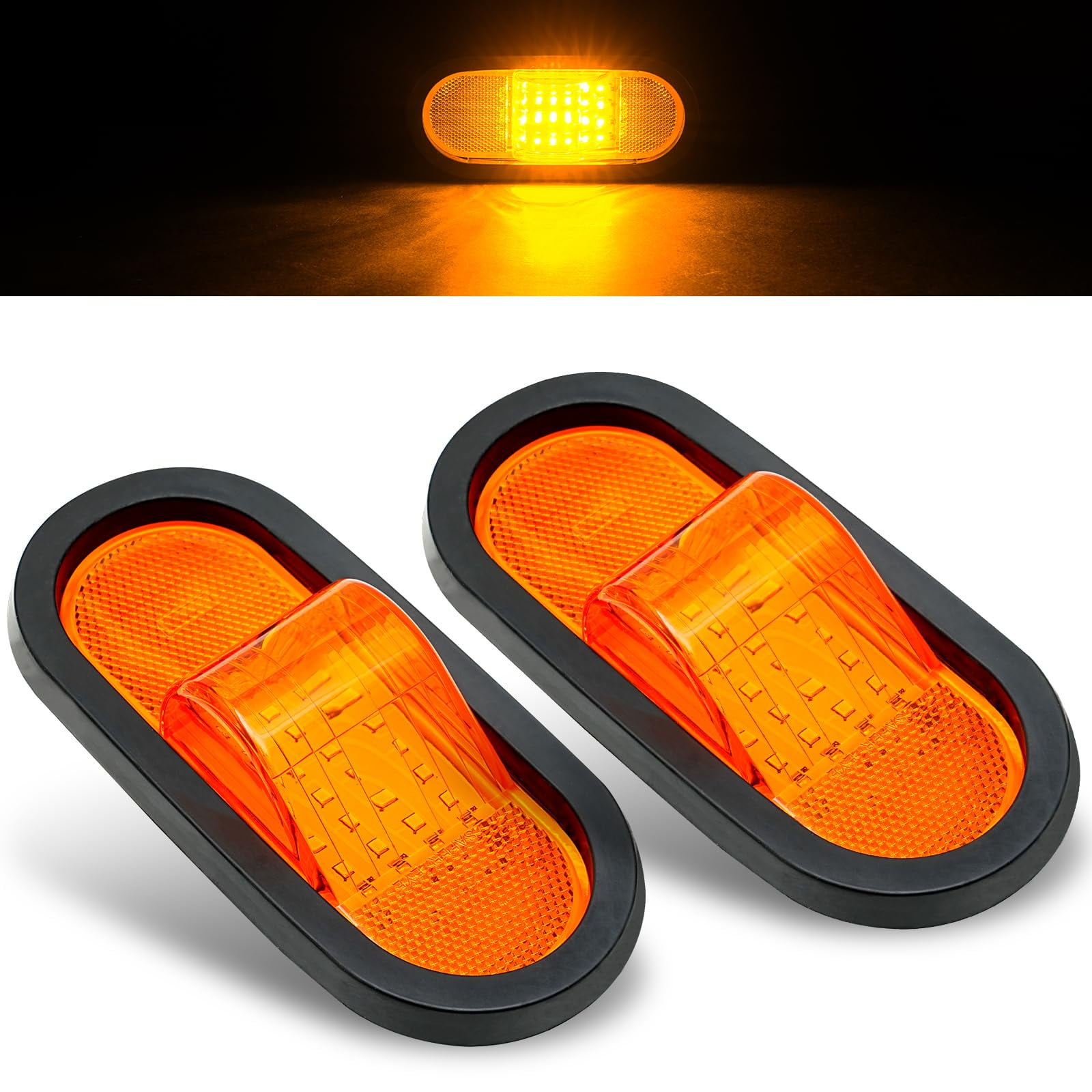PVerandio 2Pcs 6.5 inch KEF16 Trailer Turn Signal Lighgts 6 Inch Oval LED Mid Turn Signal Amber ...