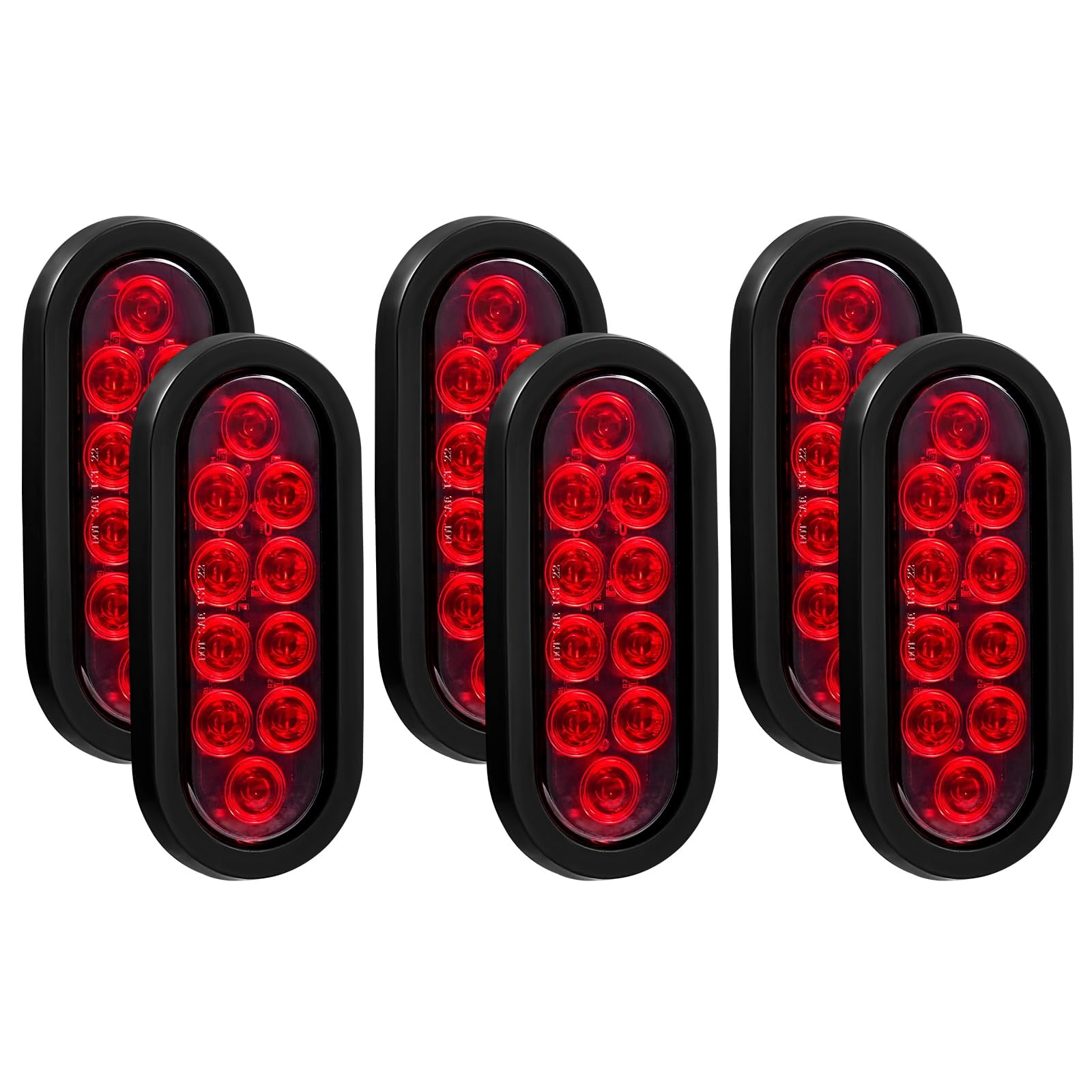 PVerandio 6 Inch Oval LED Trailer Tail Lights 6Pcs Red 10 LED Tail Lights for Trucks RV Jeep 6 ...