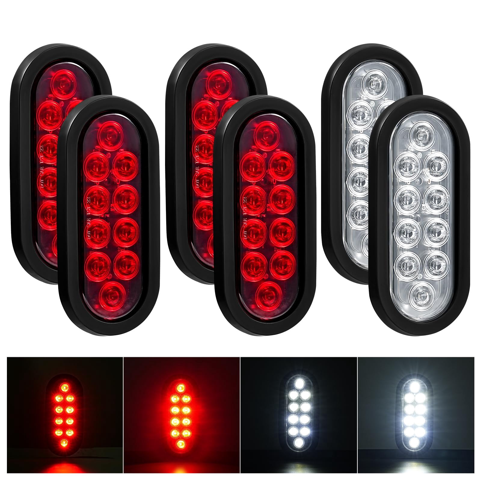 PVerandio 6Pcs 6 Inch MMF7 Oval LED Trailer Lights and White 10 LED ...