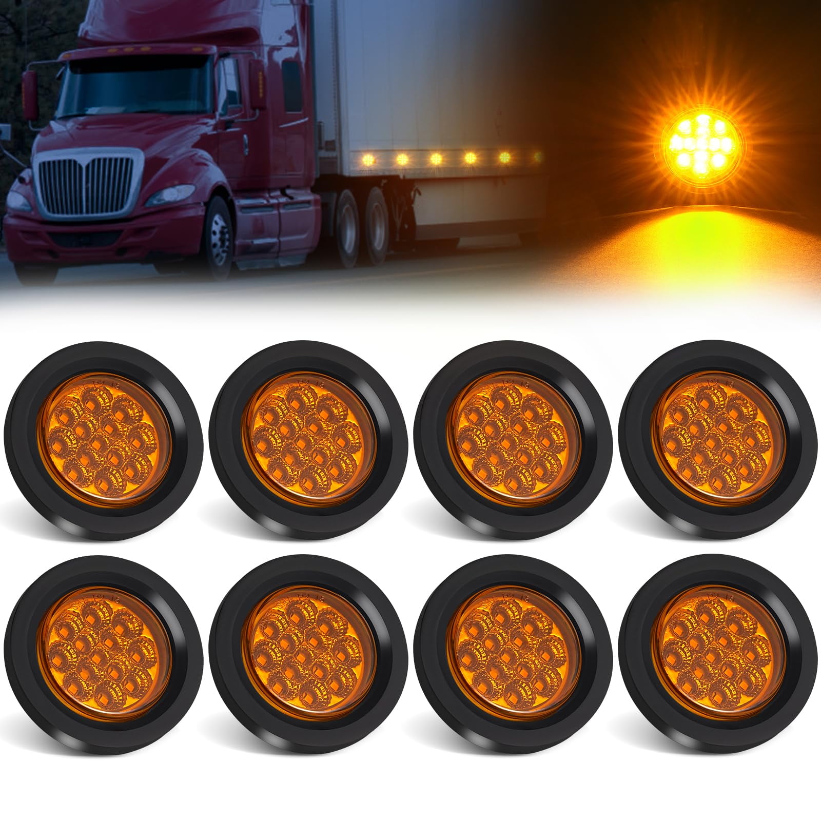 PVerandio 8Pcs 2.5 Inch SSF20 13 LED Side Clearance Lights Amber Round ...
