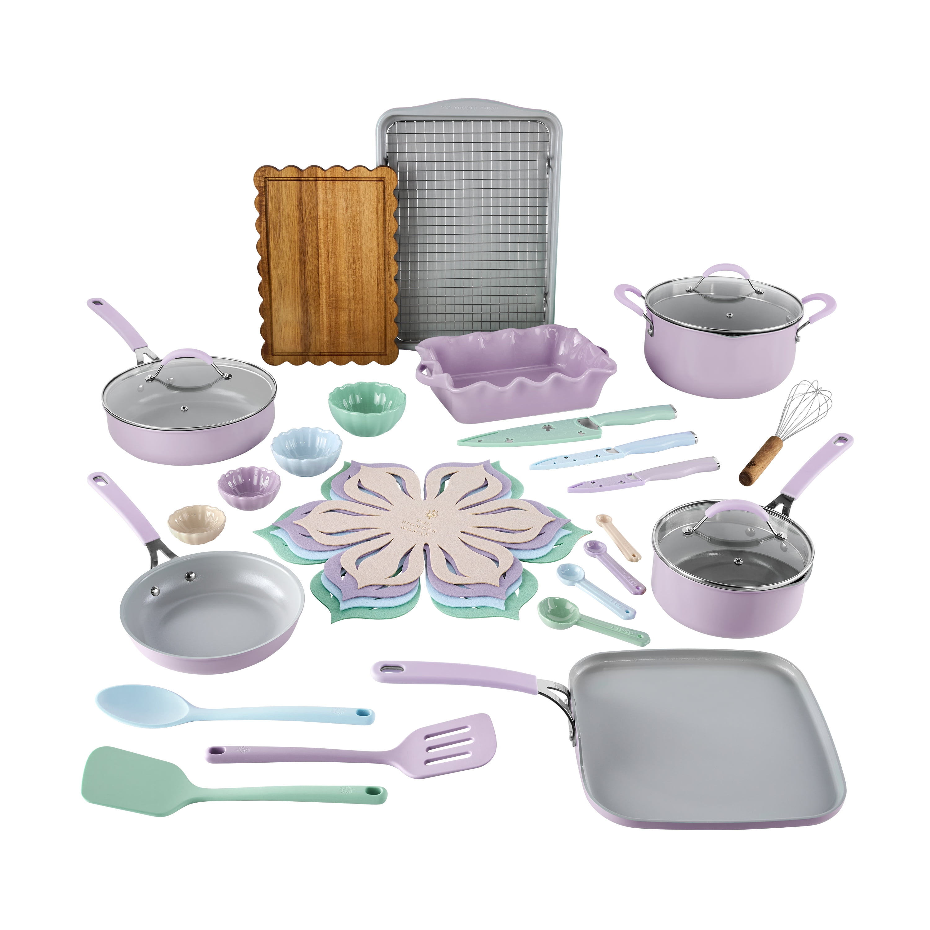 The Pioneer Woman Sutton 34-Piece Ceramic Nonstick Cookware and Bakeware Set, Iris - Walmart.com