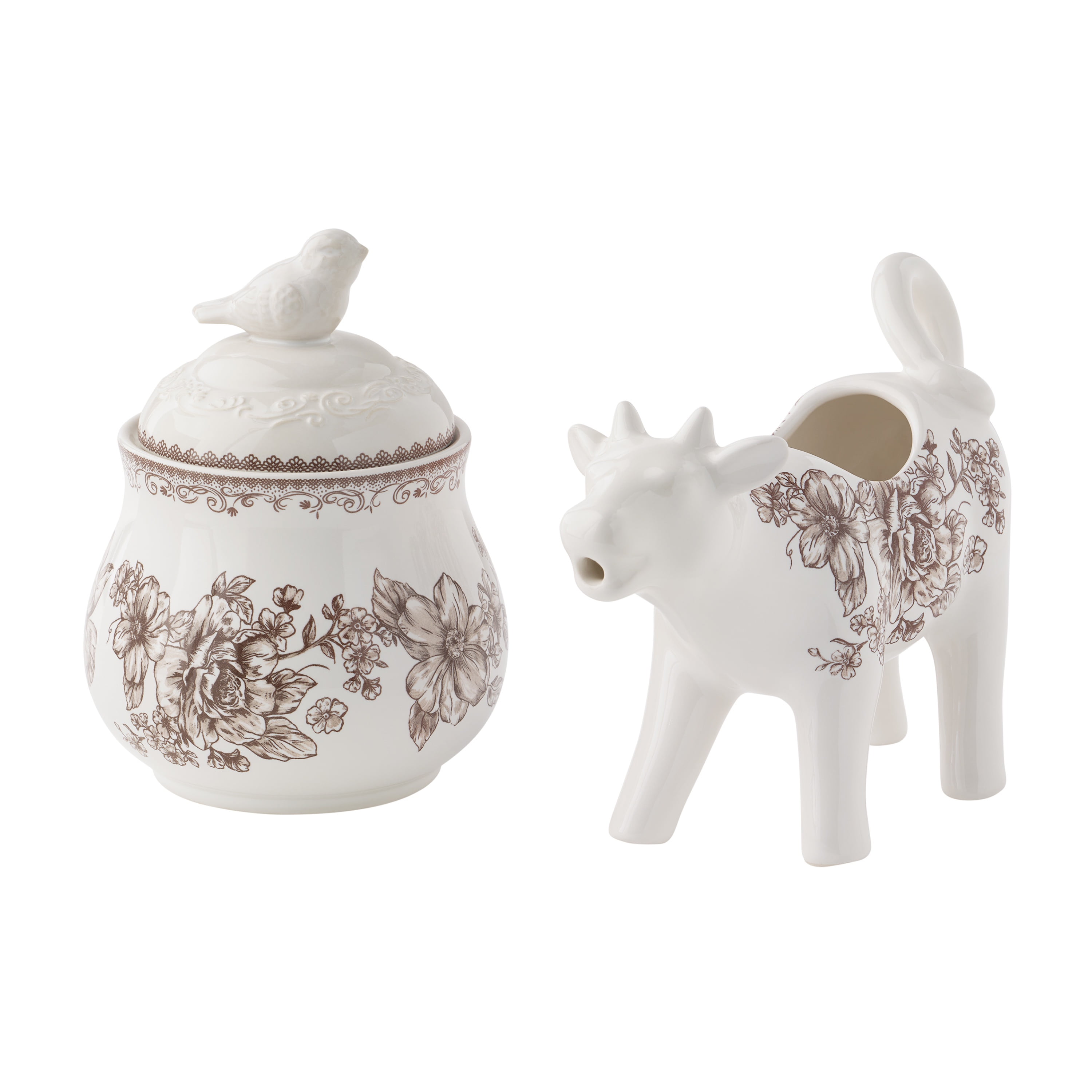 The Pioneer Woman Agatha Stoneware Sugar Bowl & Creamer Set, Brown ...