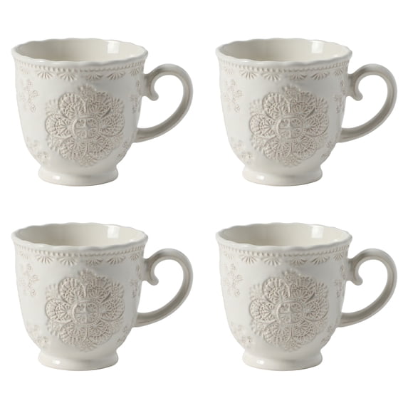The Pioneer Woman Vintage Lace Stoneware Mugs White 4-Pack - Walmart.com