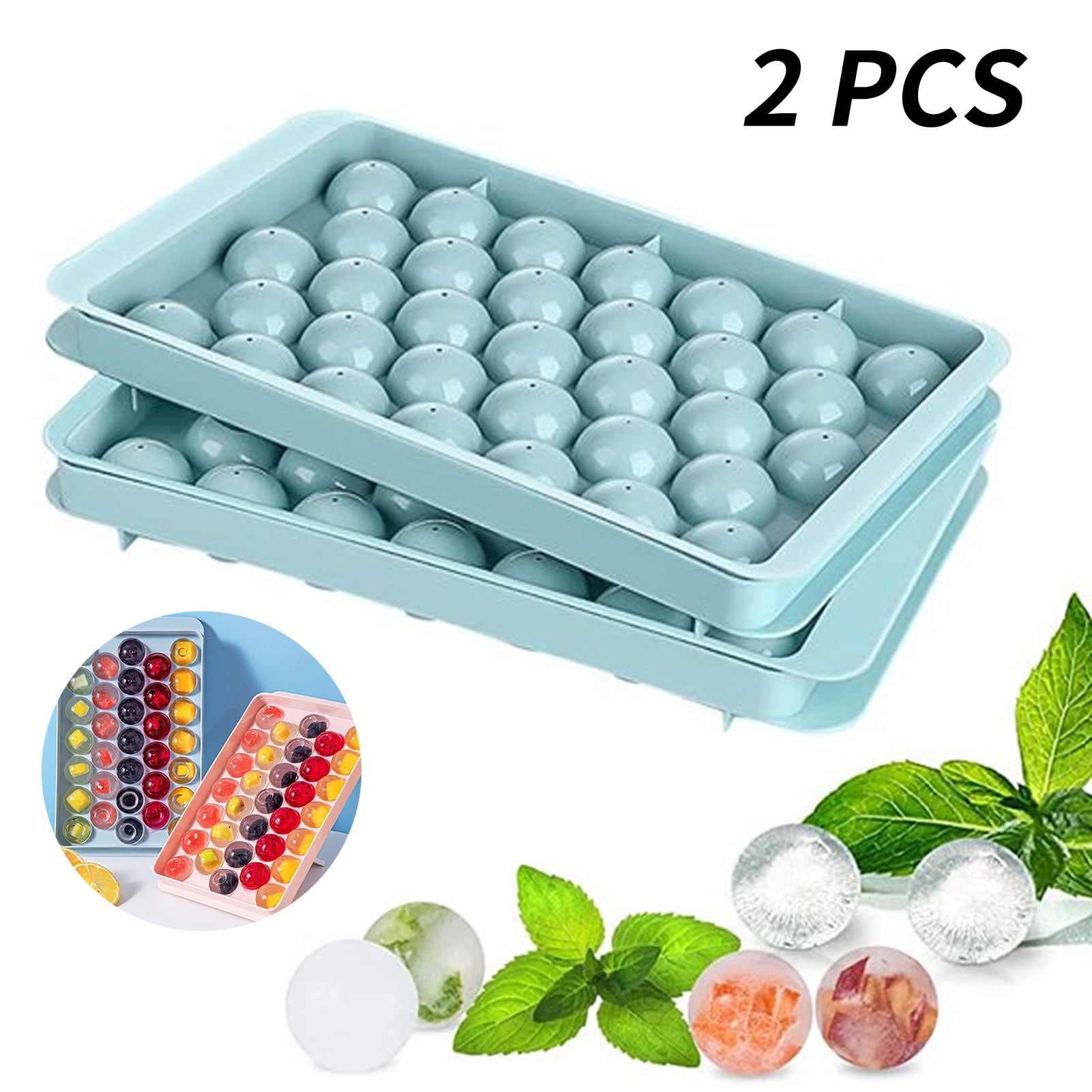 PWFE Round Ice Cube Mold with Lid Blue 2 Pcs Ball Maker Tray for ...