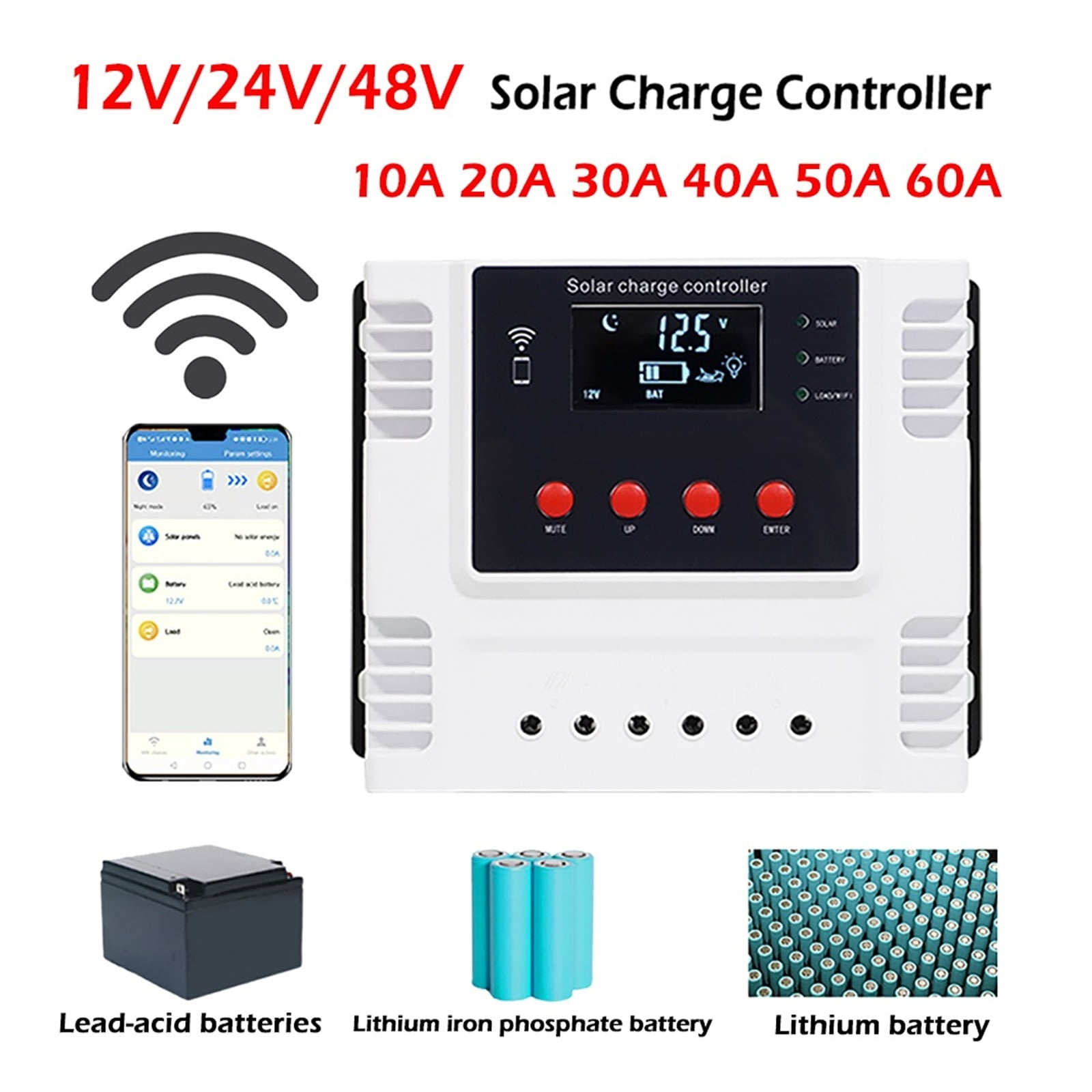 PWM 10A 20A 30A 40A 50A 60A Solar Charge Controller Support APP Control ...