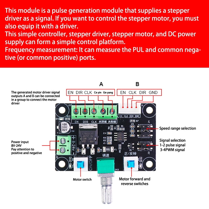 PWM Pulse Signal Generator Speed Control Module Board DC 12V-24V Stepper Motor Driver Drive ...