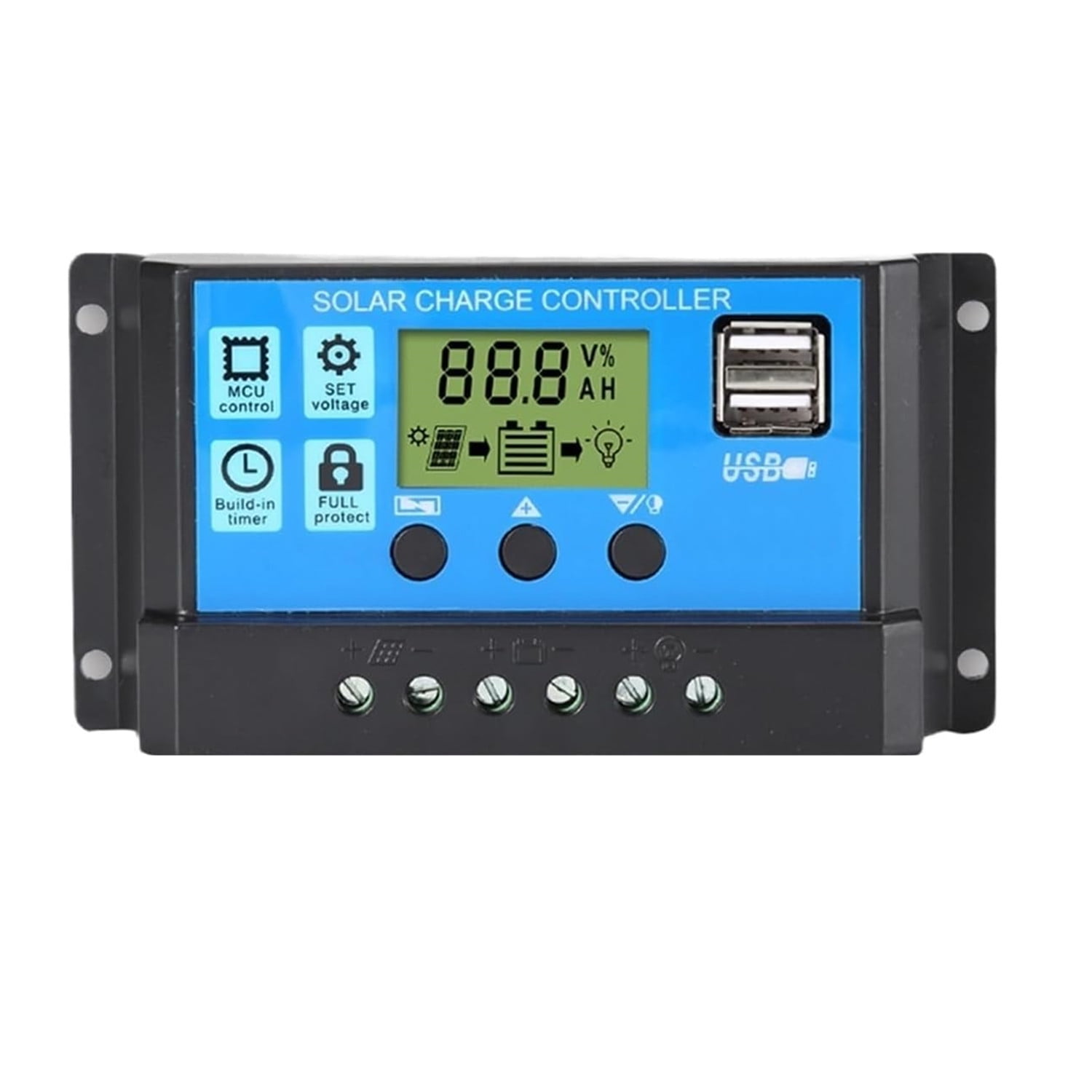 PWM Solar Charge Controller 12V/24V 30A 100A Battery Charger and Dual USB 5V Output for Solar ...