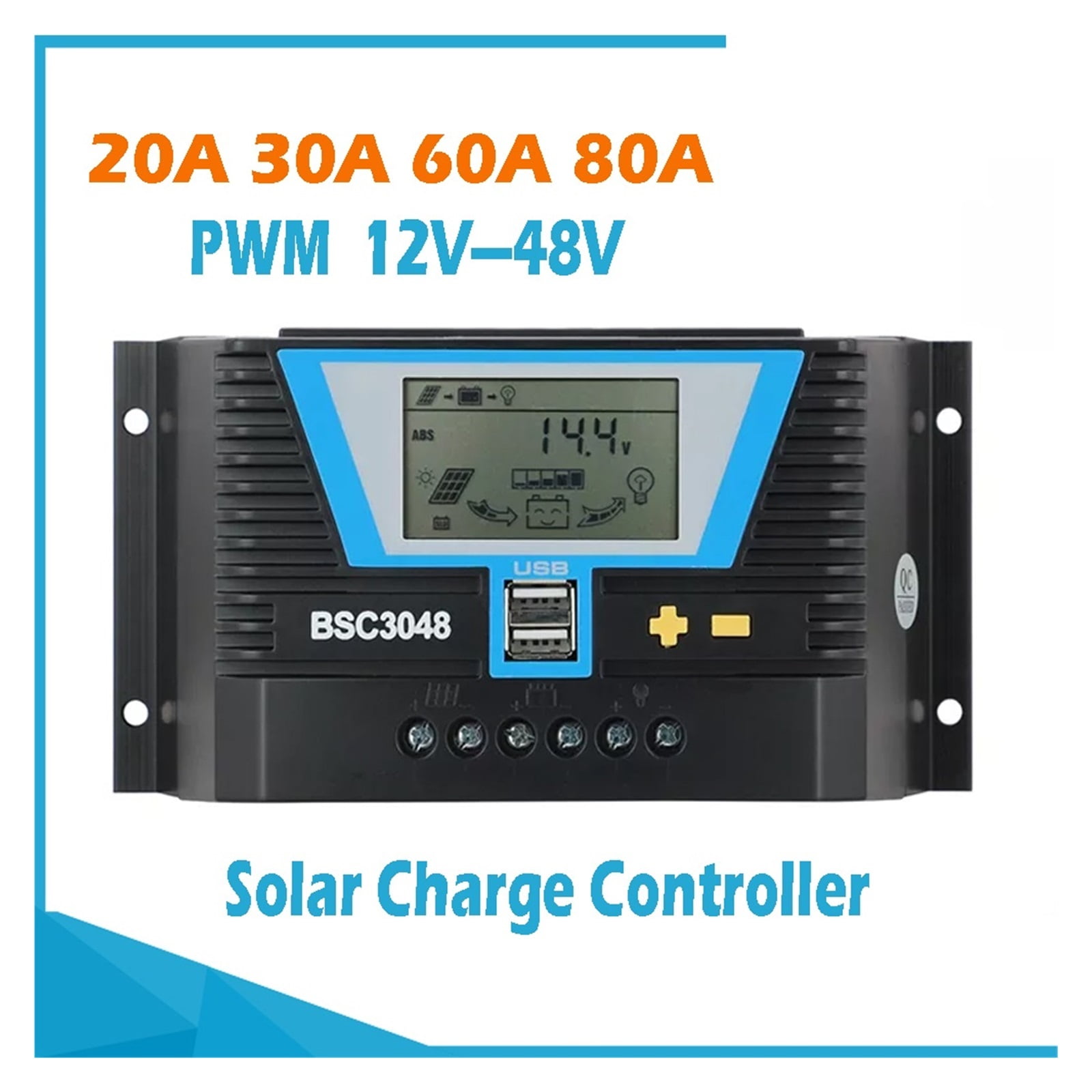 PWM Solar Controller 20A 30A 60A 80A 12V/24V Or 12V 24V 36V 48V Lithium Battery Regulator Of ...