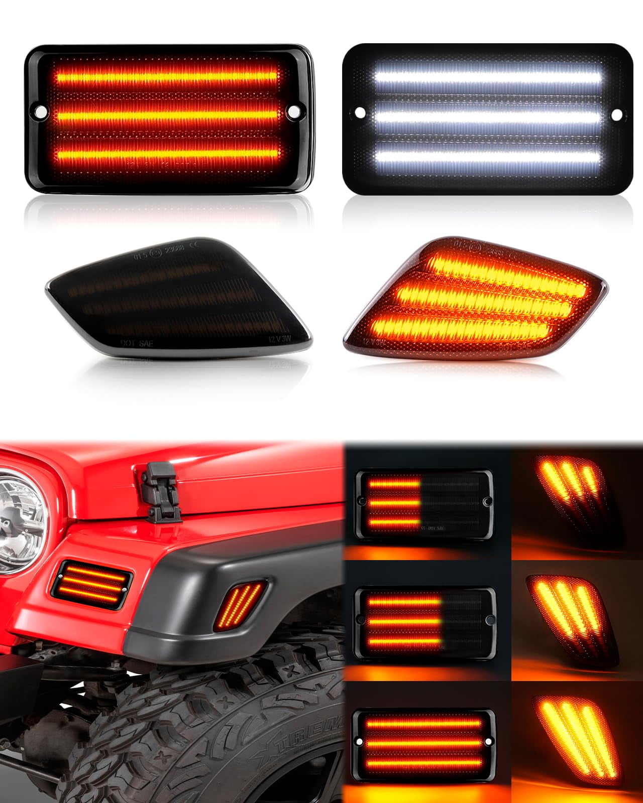 PWOBVZ Switchback LED Fender IFF17 Turn Signal Side Marker Lights for Jeep Wrangler TJ 1997-2006 ...