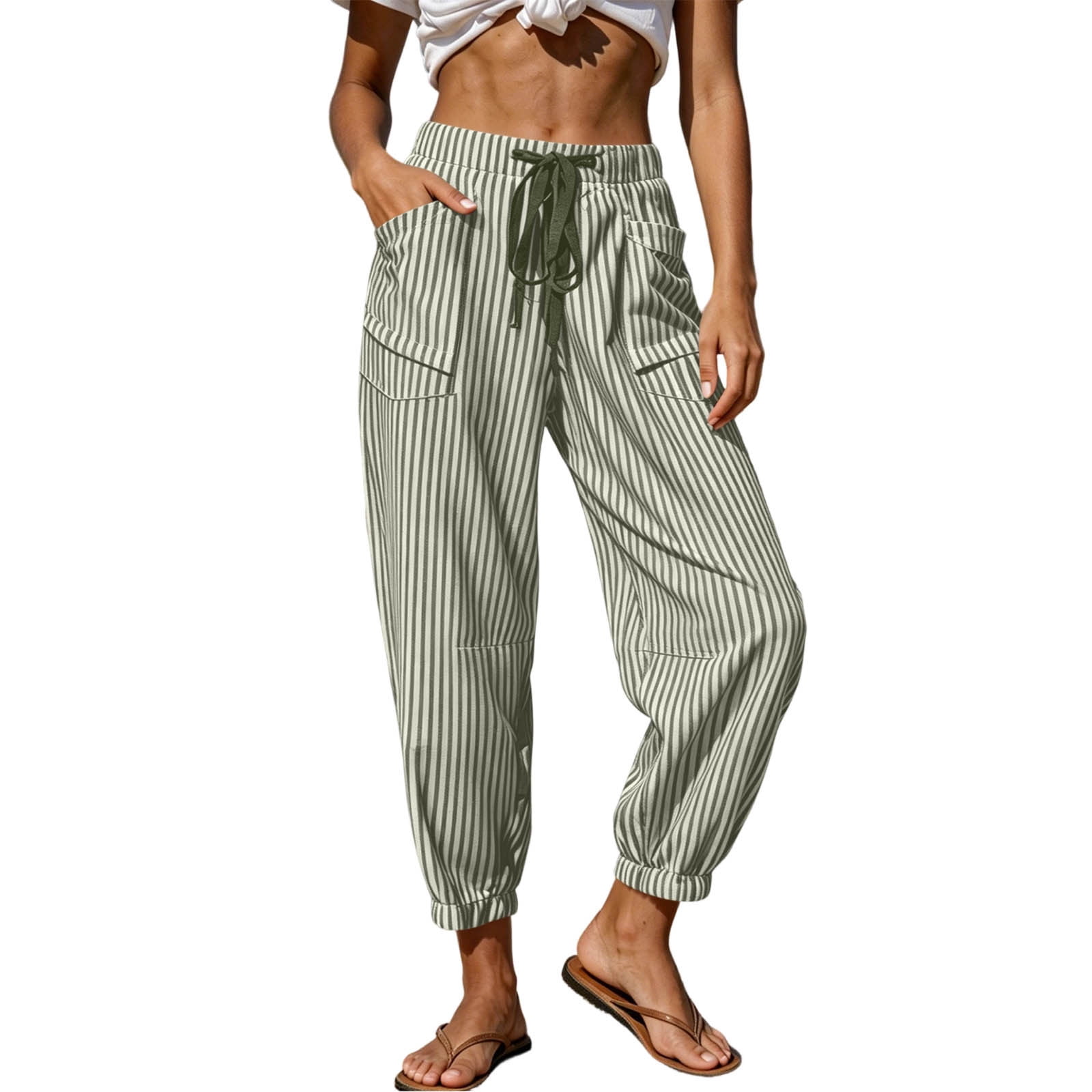 PWPSG Women's High-Waist Wide-Leg Pants, Single Button Waistband ...