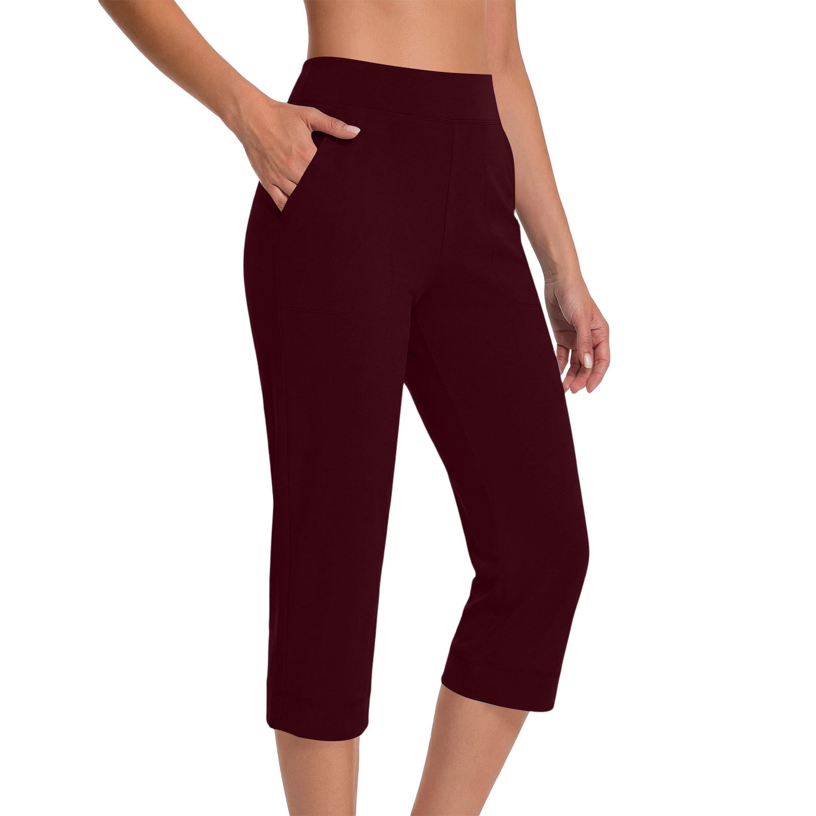 PWPSG Womens High-Waist Straight-Leg Capri Pants with Rolled-Hem and ...