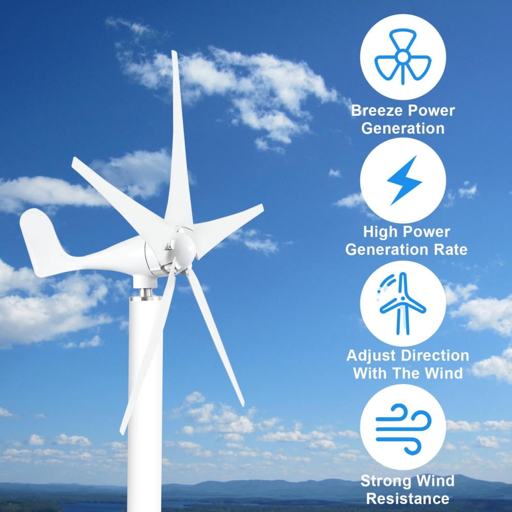 PWTOOL 5-Leaf Home Wind Turbine System, 100W Generator with Controller ...