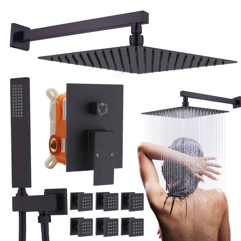 PWTOOL Black Bathtub Faucet Rainfall Shower System Shower Head Sets For Bathroom Tub Shower ...