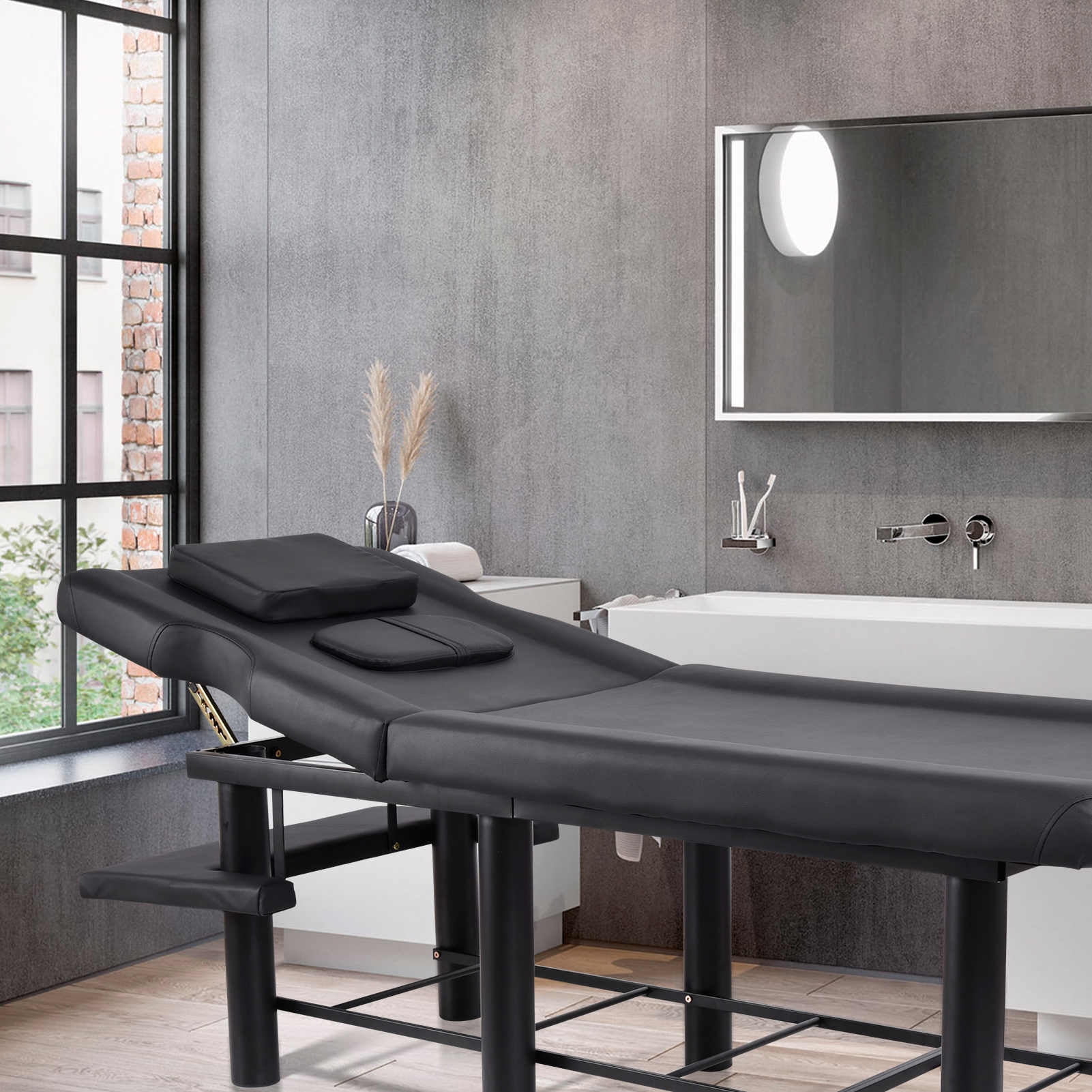 PWTOOL Black Stationary Massage Bed, Bench Waxing Bed with Adjustable ...