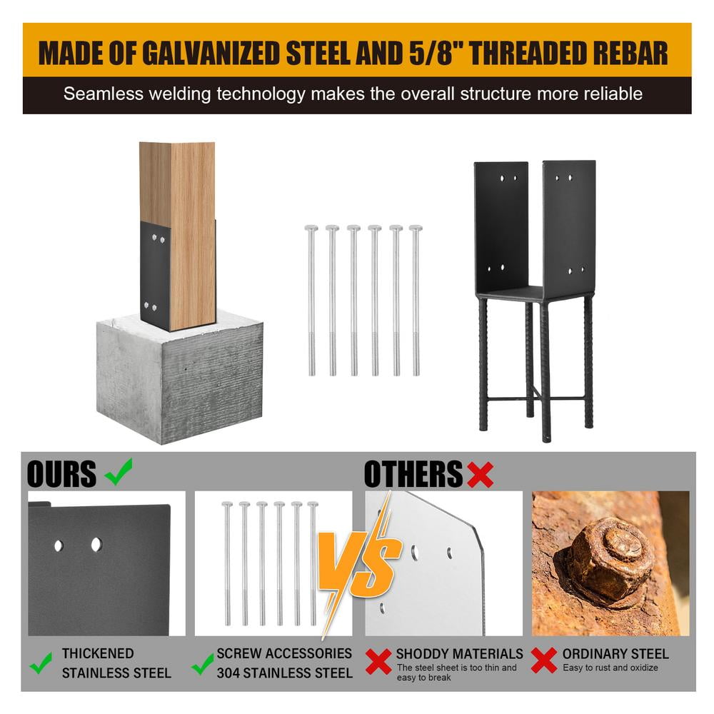 PWTOOL Deck Railing Supports U Shaped Base, 4-Pack Galvanized Post ...