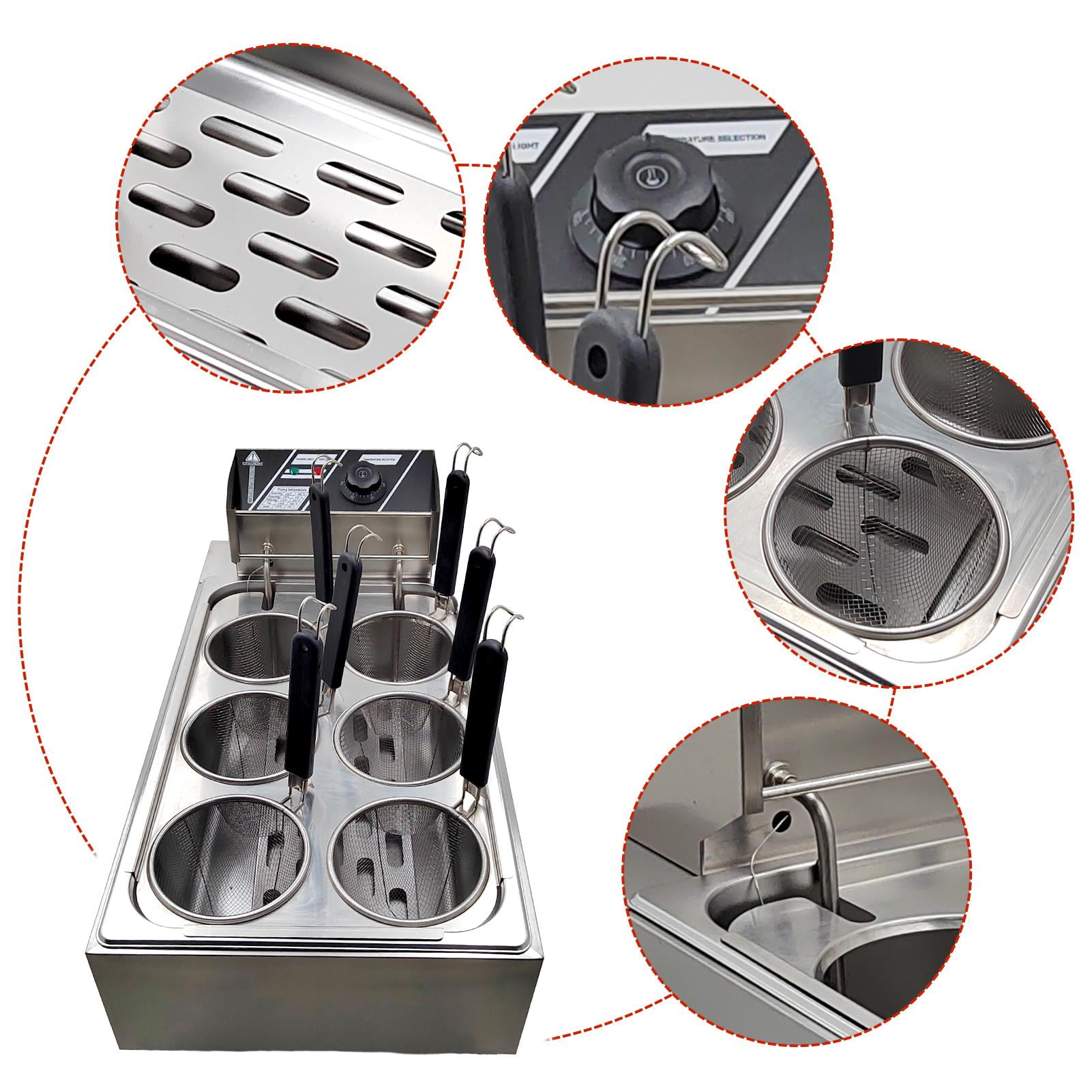 PWTOOL Electric Noodle Cooker 110V 1500W, 6-Compartment Stainless Steel ...