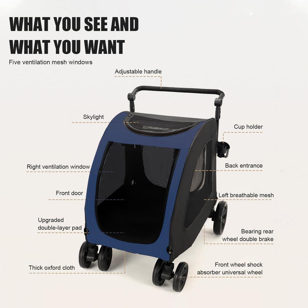 PWTOOL Foldable Dog Carrier Stroller, 220Lbs Heavy-Duty Pet Stroller ...