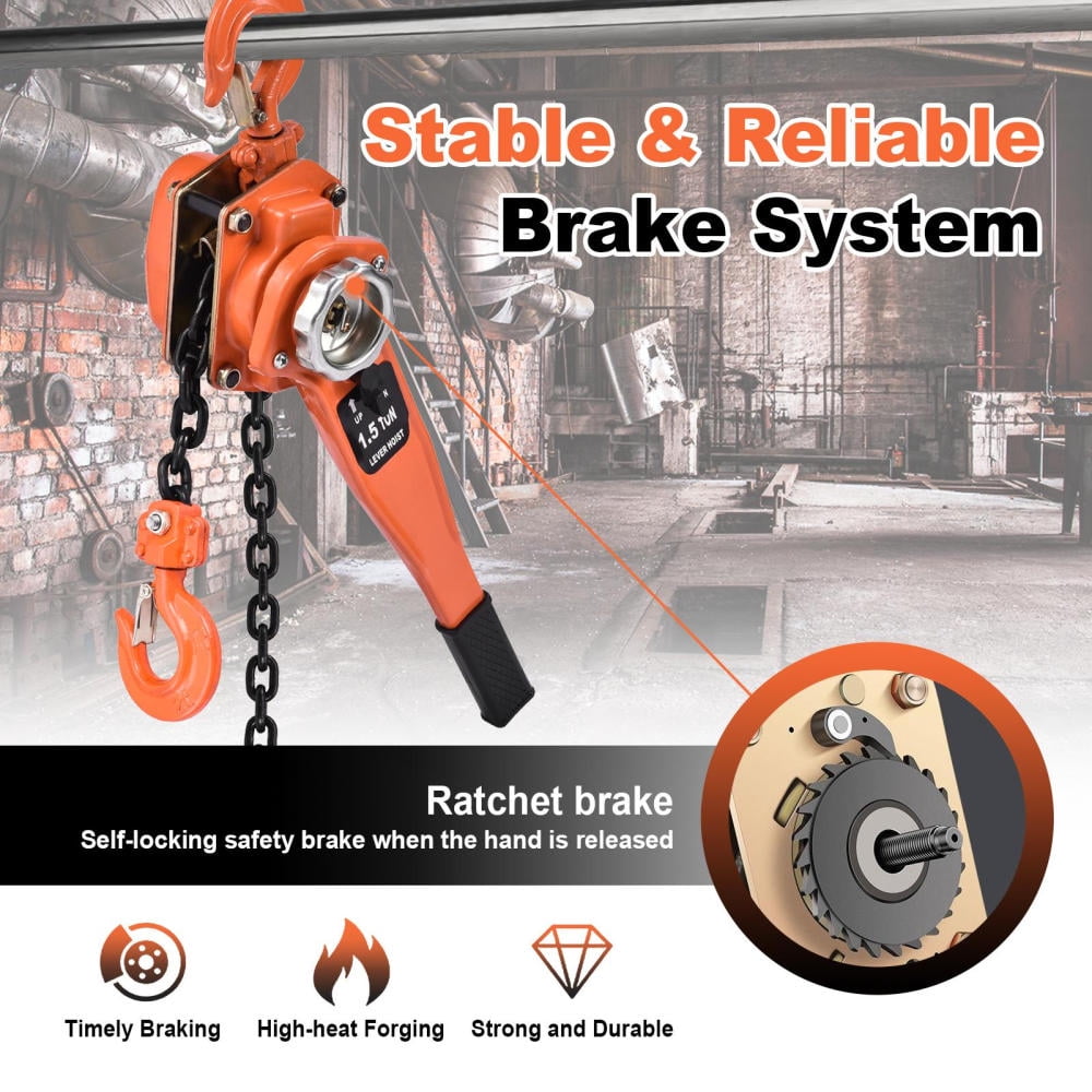 PWTOOL Manual Chain Hoist 1.5-Ton/3307lb Capacity, Steel Ratchet Lever ...