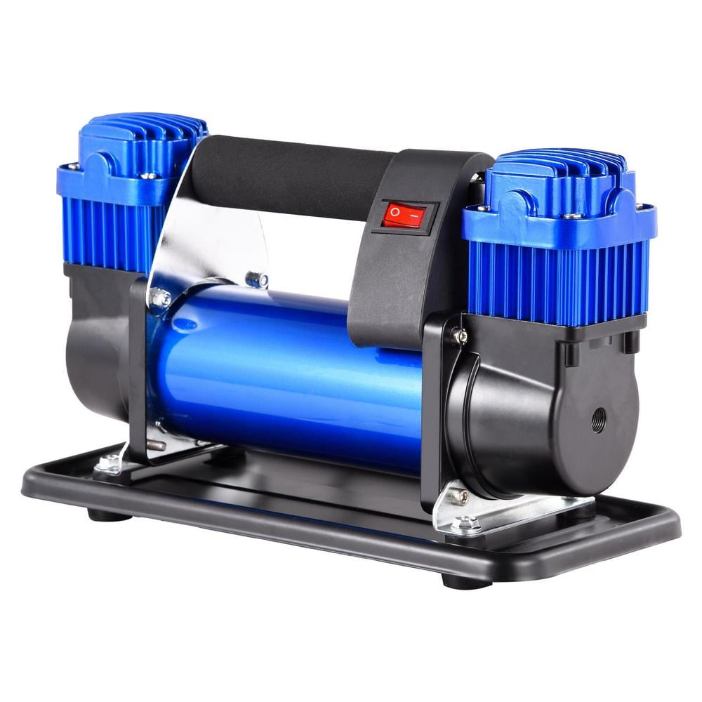 PWTOOL Small Air Compressor Electric Blue 12V Twin Cylinder Quiet Pump ...