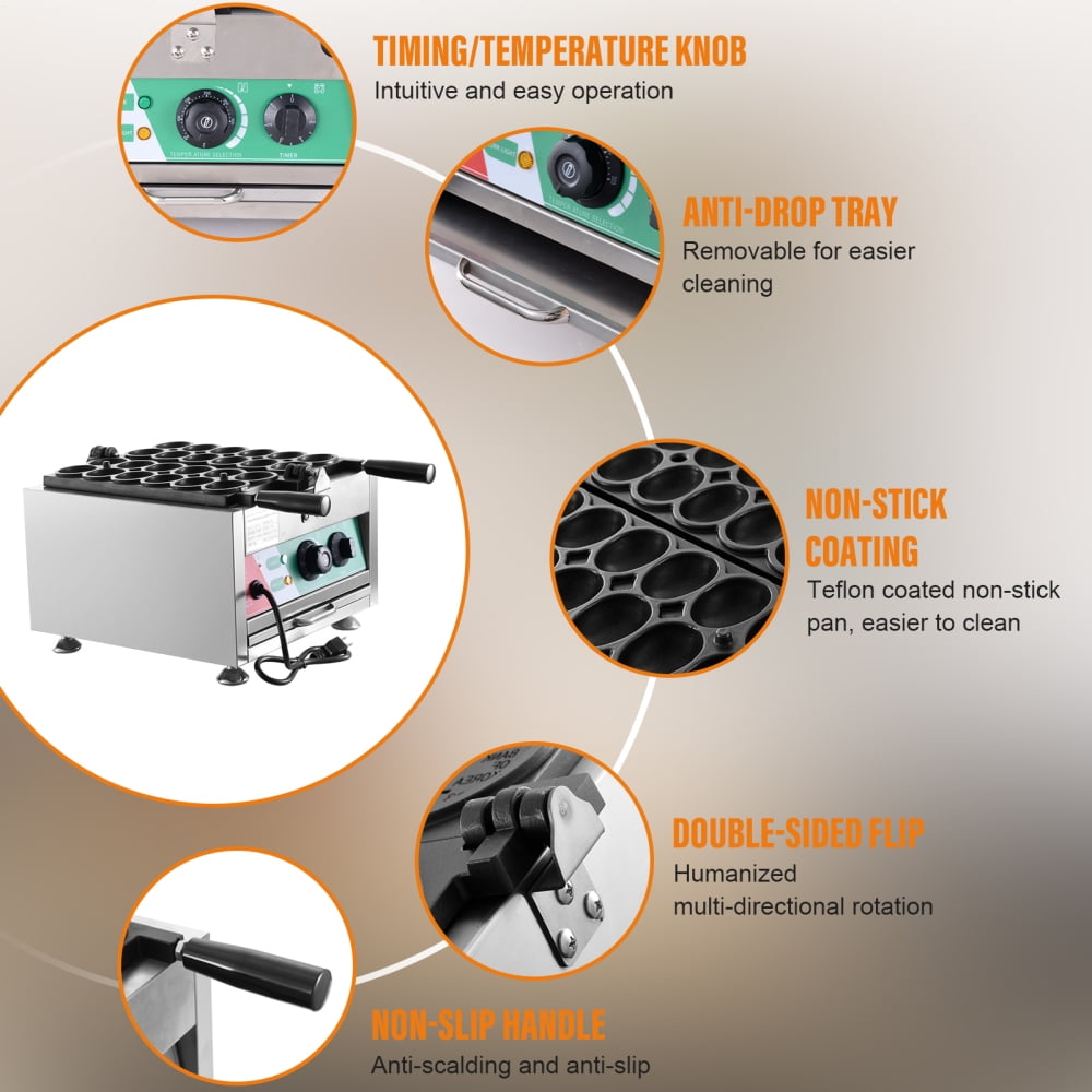 PWTOOL Stainless Steel Waffle Maker, 1800W Egg Bubble Skewer with ...