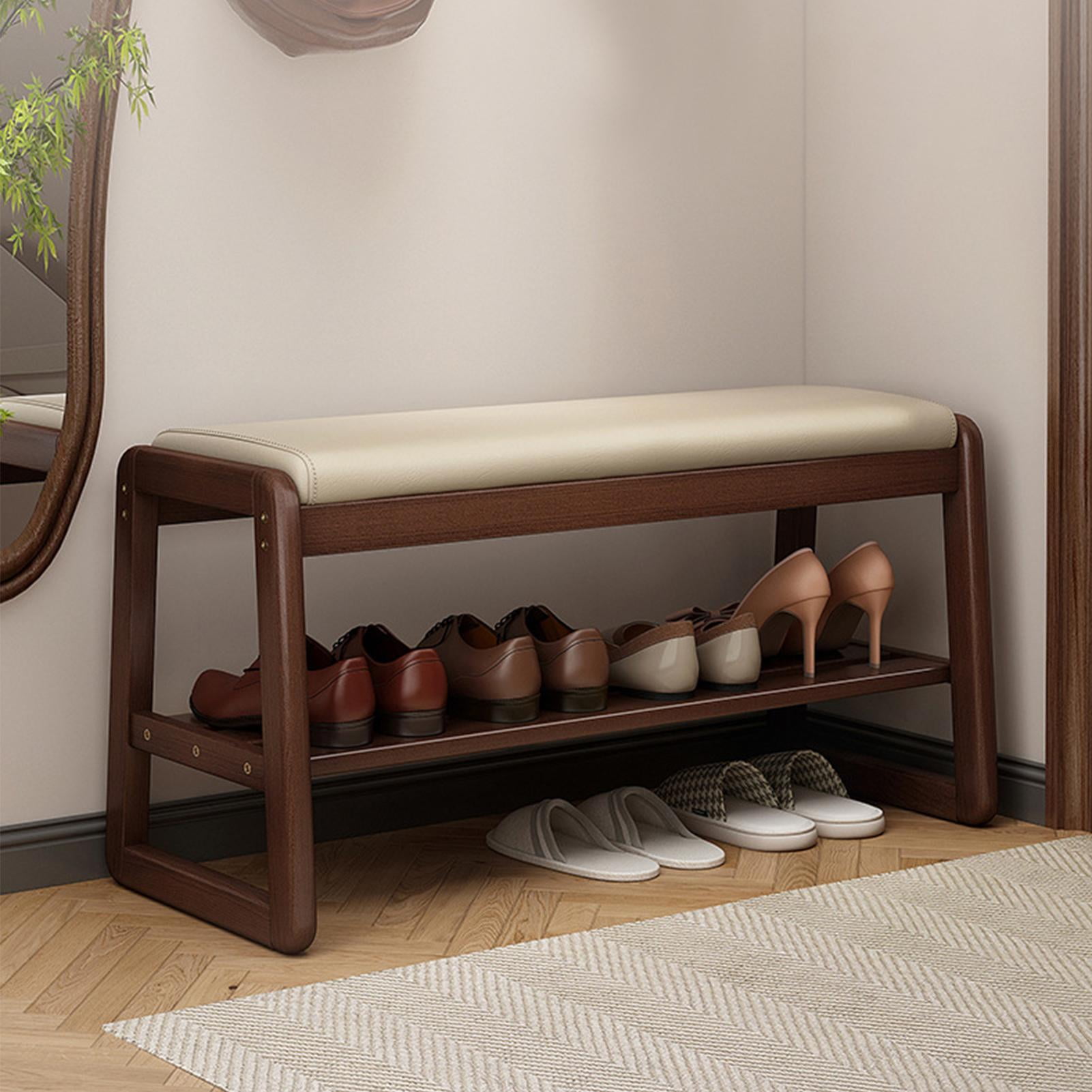 PWTOOL Upholstered Bench Shoe Organizer, Wood Shoe Storage Bench ...