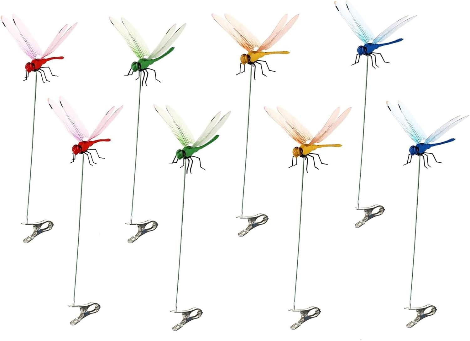 PWireless 8 PCS Colorful Dragonfly Clips 3D Simulation Dragonfly Pole for Outdoor Indoor Fake ...
