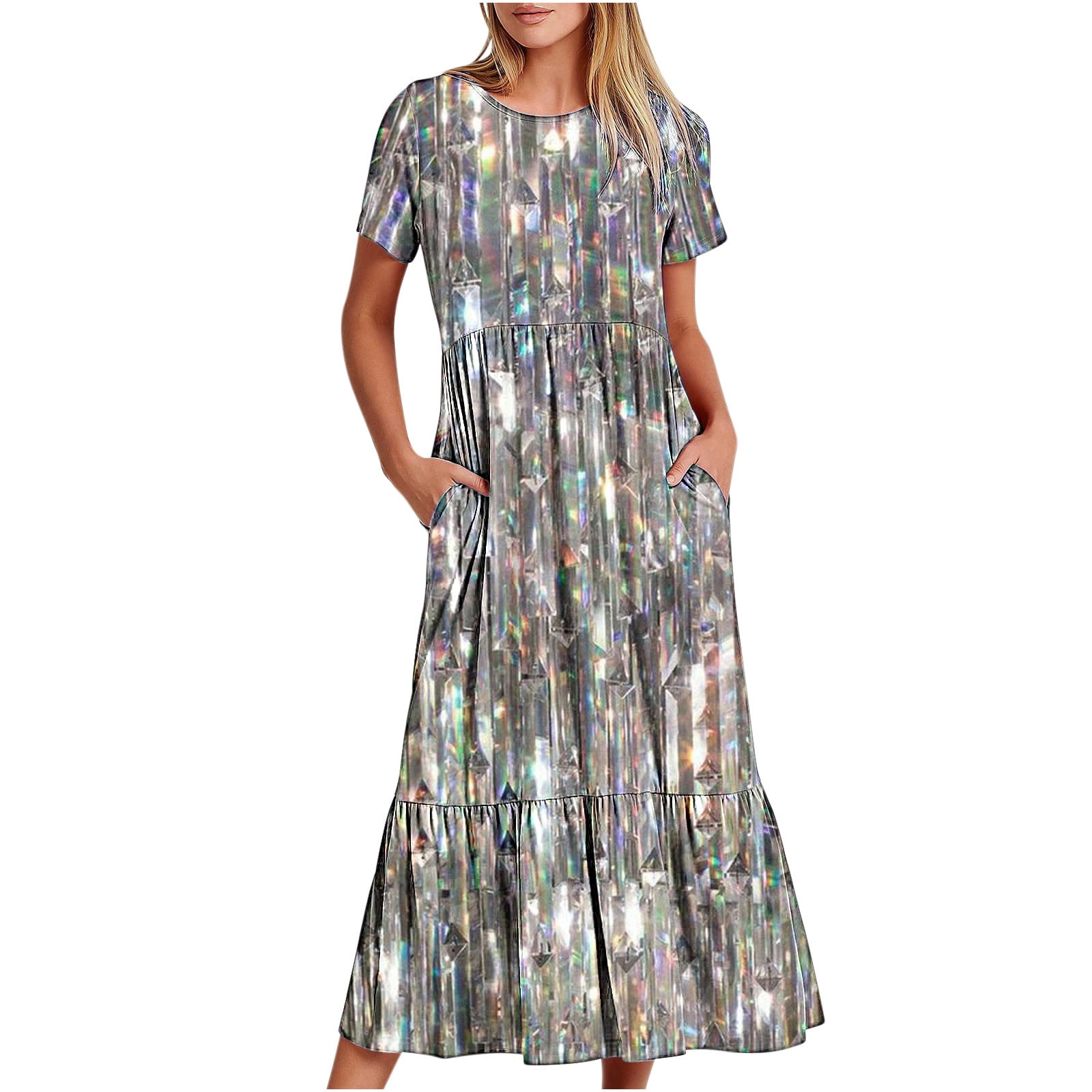 PXEVL Boho Maxi Dresses for Women Summer 2024 Hort Sleeve Crewneck ... PXEVL Boho Maxi Dresses for Women Summer 2024 Hort Sleeve Crewneck ...