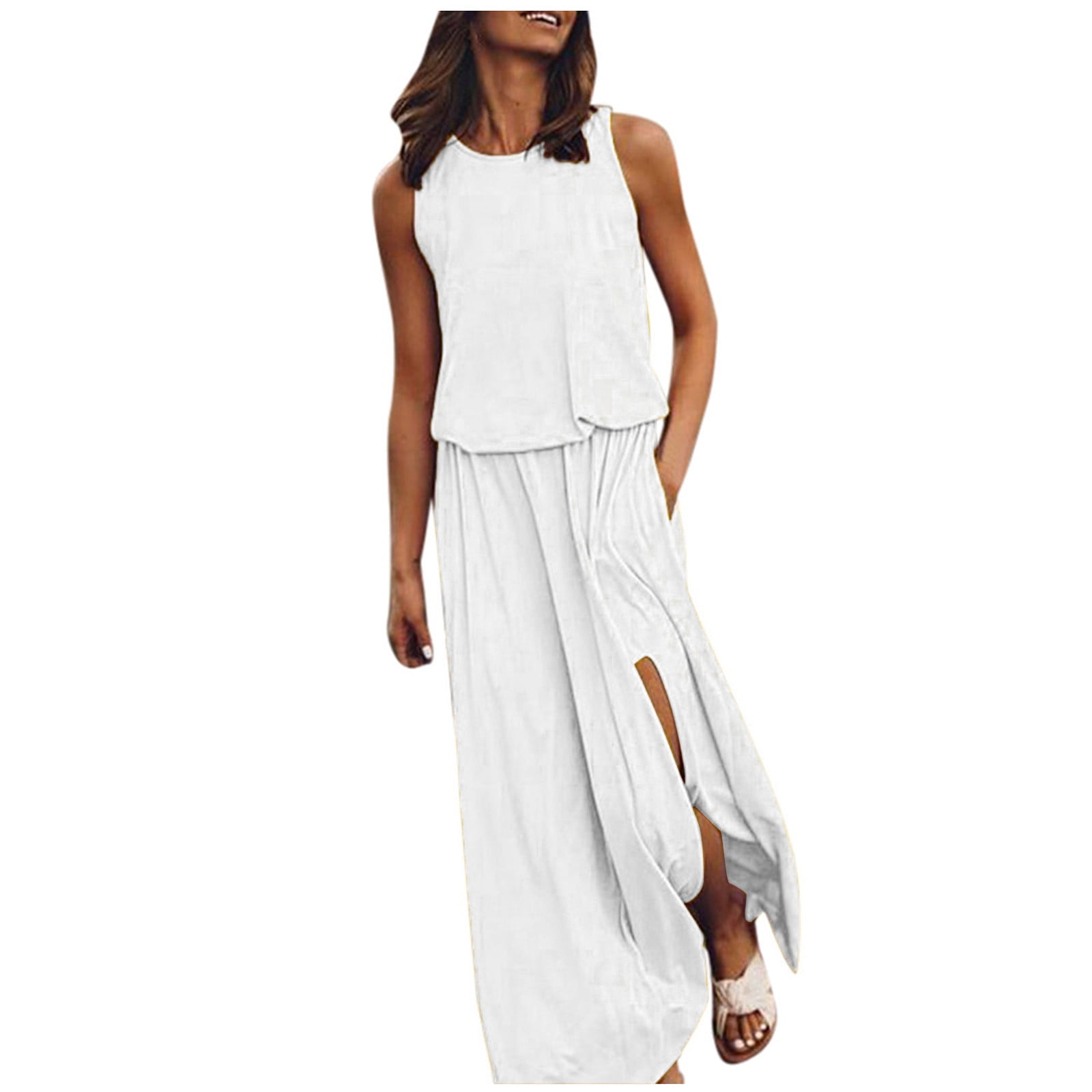 PXEVL Summer Dresses for Women 2024 Vacation High Slit Round Neck ... PXEVL Summer Dresses for Women 2024 Vacation High Slit Round Neck ...