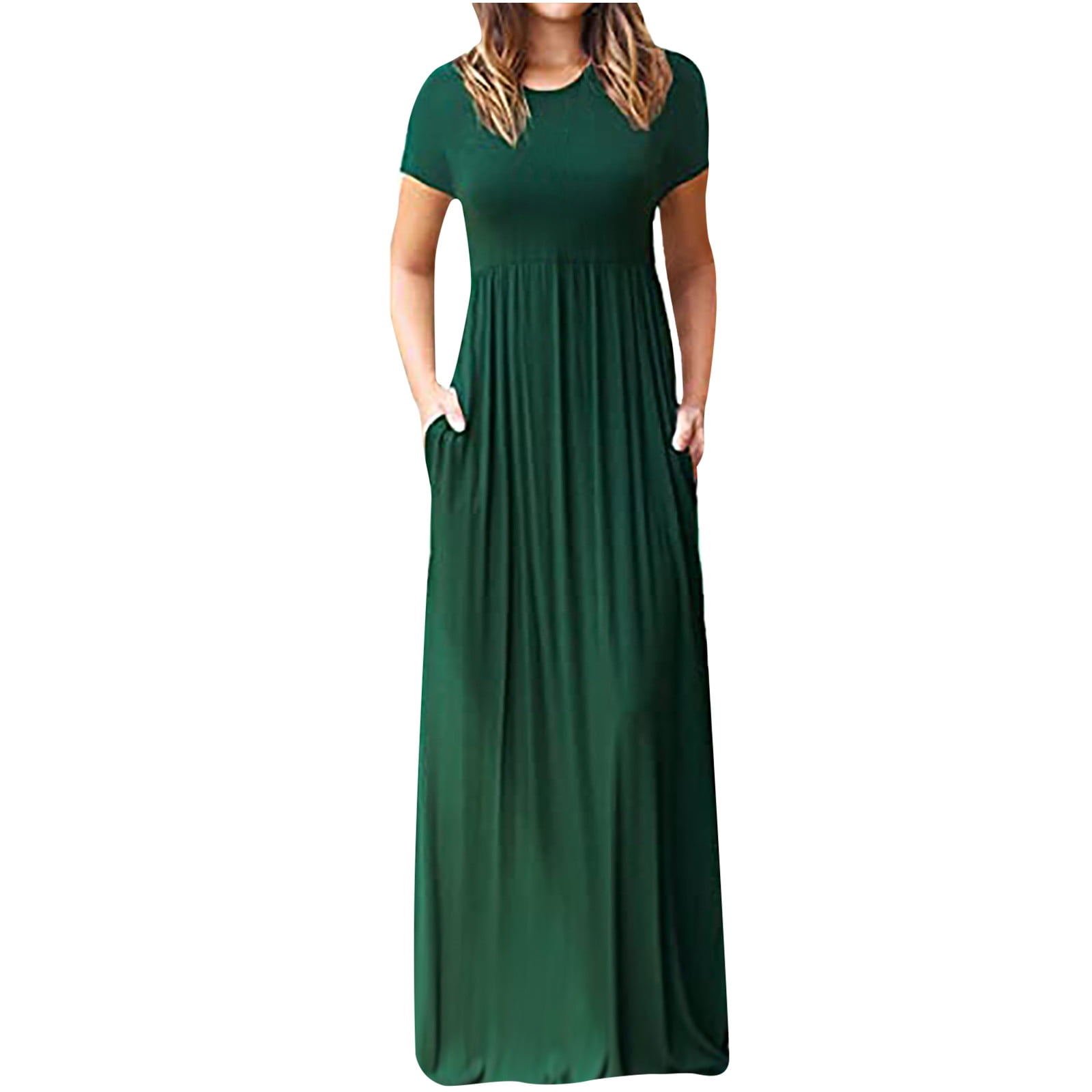 PXEVL Summer Maxi Dress for Women Pleated a Line Crewnck Short Sleeve ... PXEVL Summer Maxi Dress for Women Pleated a Line Crewnck Short Sleeve ...